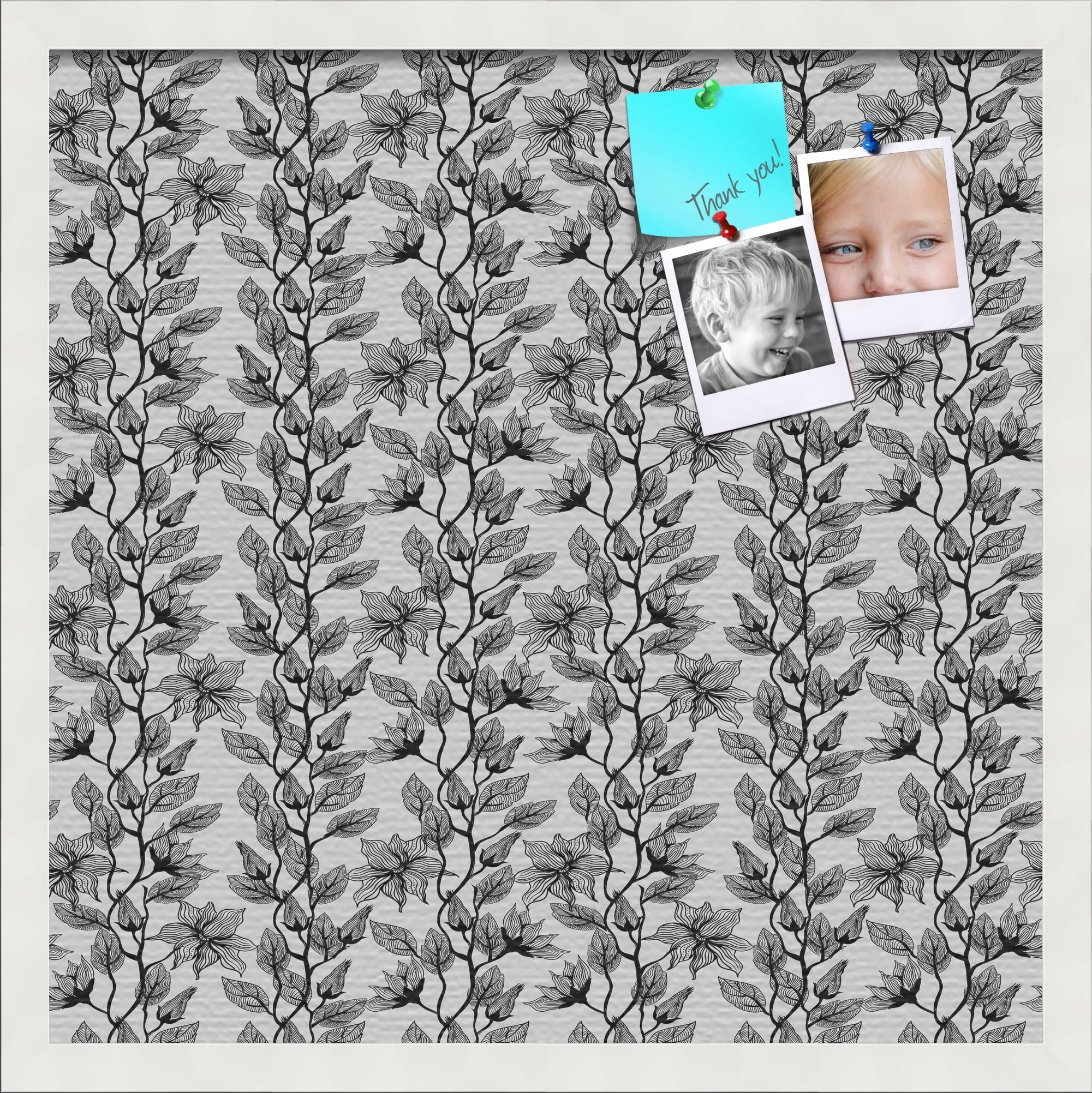 PinPix 20x20 Custom Cork Bulletin Board Floral Design Black Carnation ...