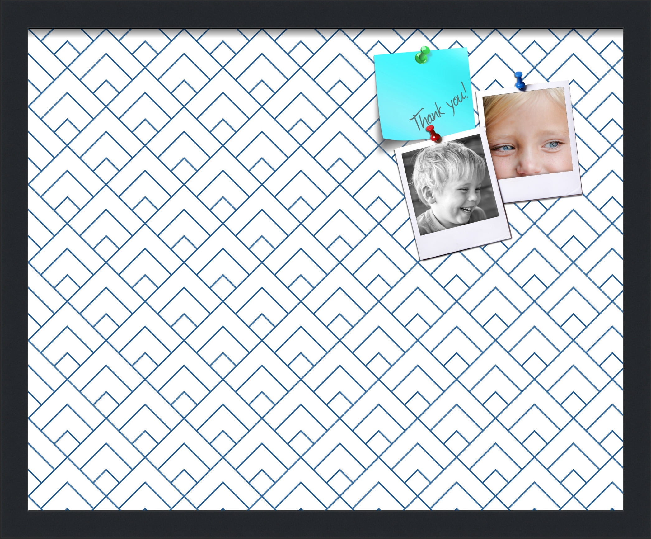 PinPix 21x17 Custom Cork Bulletin Board Peaks Modern Pattern White Navy ...