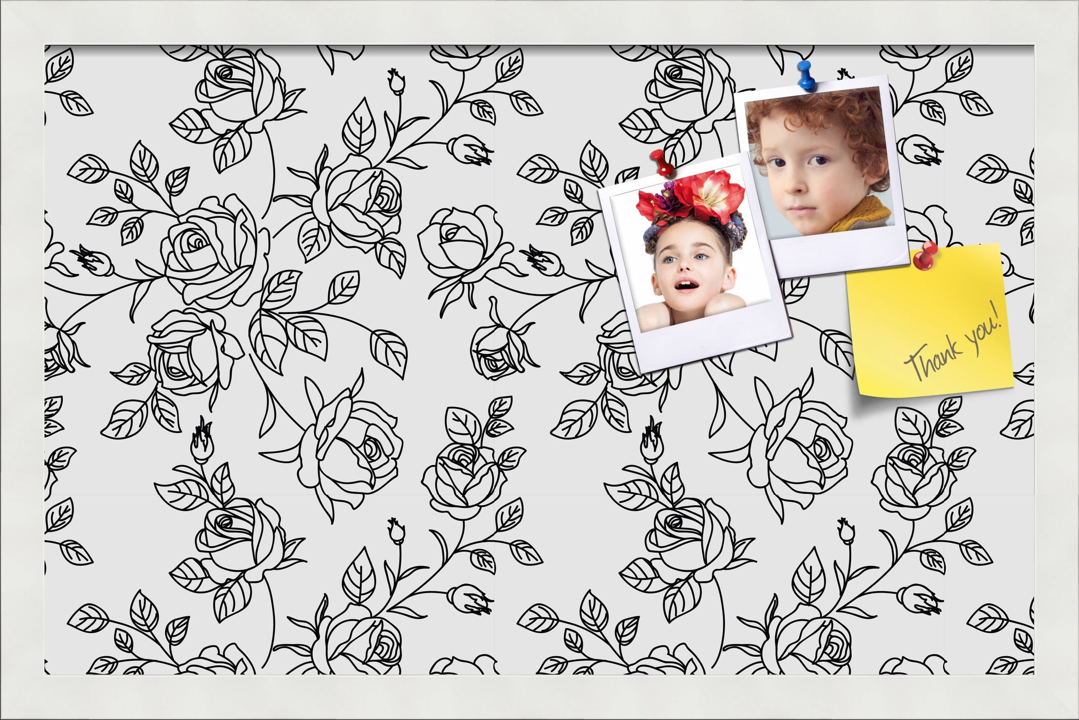 PinPix 22x14 Custom Cork Bulletin Board Black Floral Rose Poster Board ...