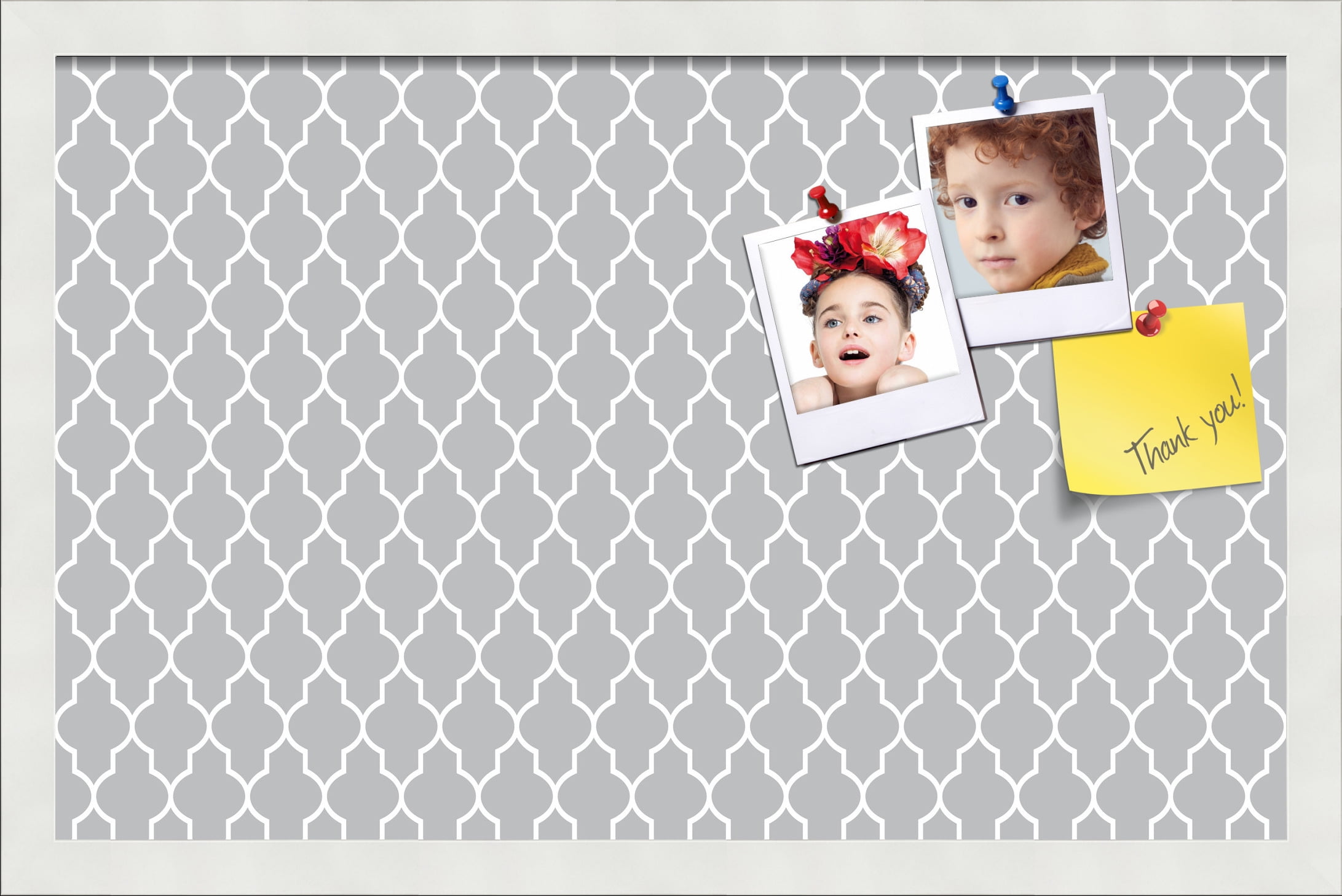 PinPix 22x14 Custom Cork Bulletin Board Quatrefoil Grey Poster Board ...