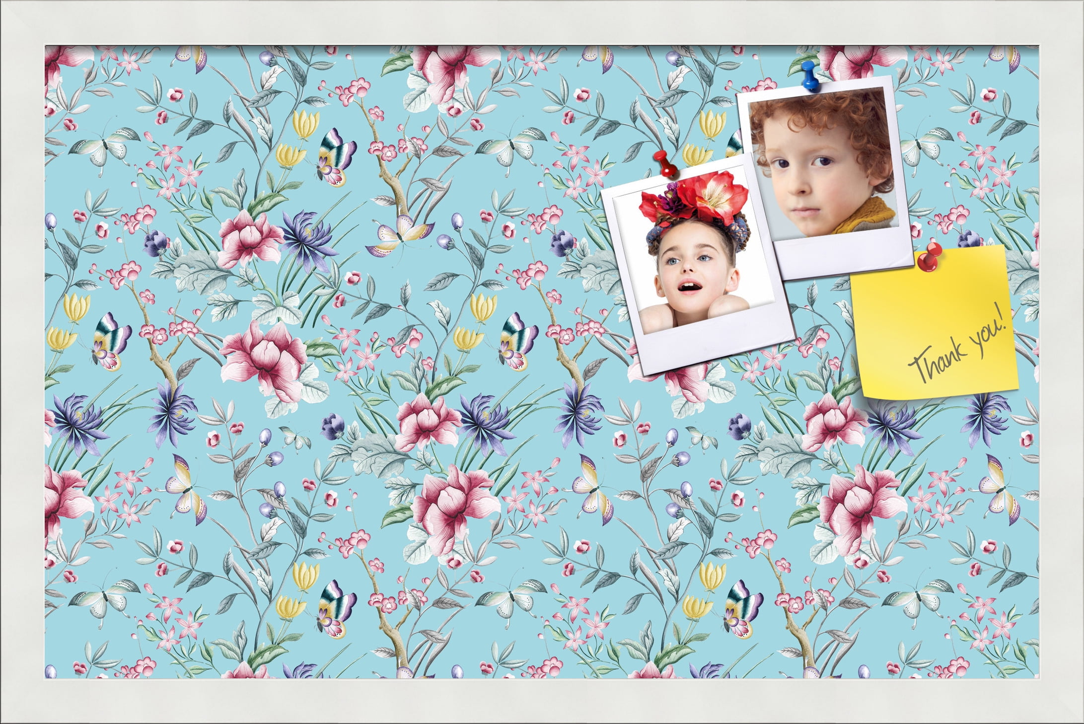 PinPix 22x14 Custom Cork Bulletin Board Vintage Japanese Floral Aqua ...