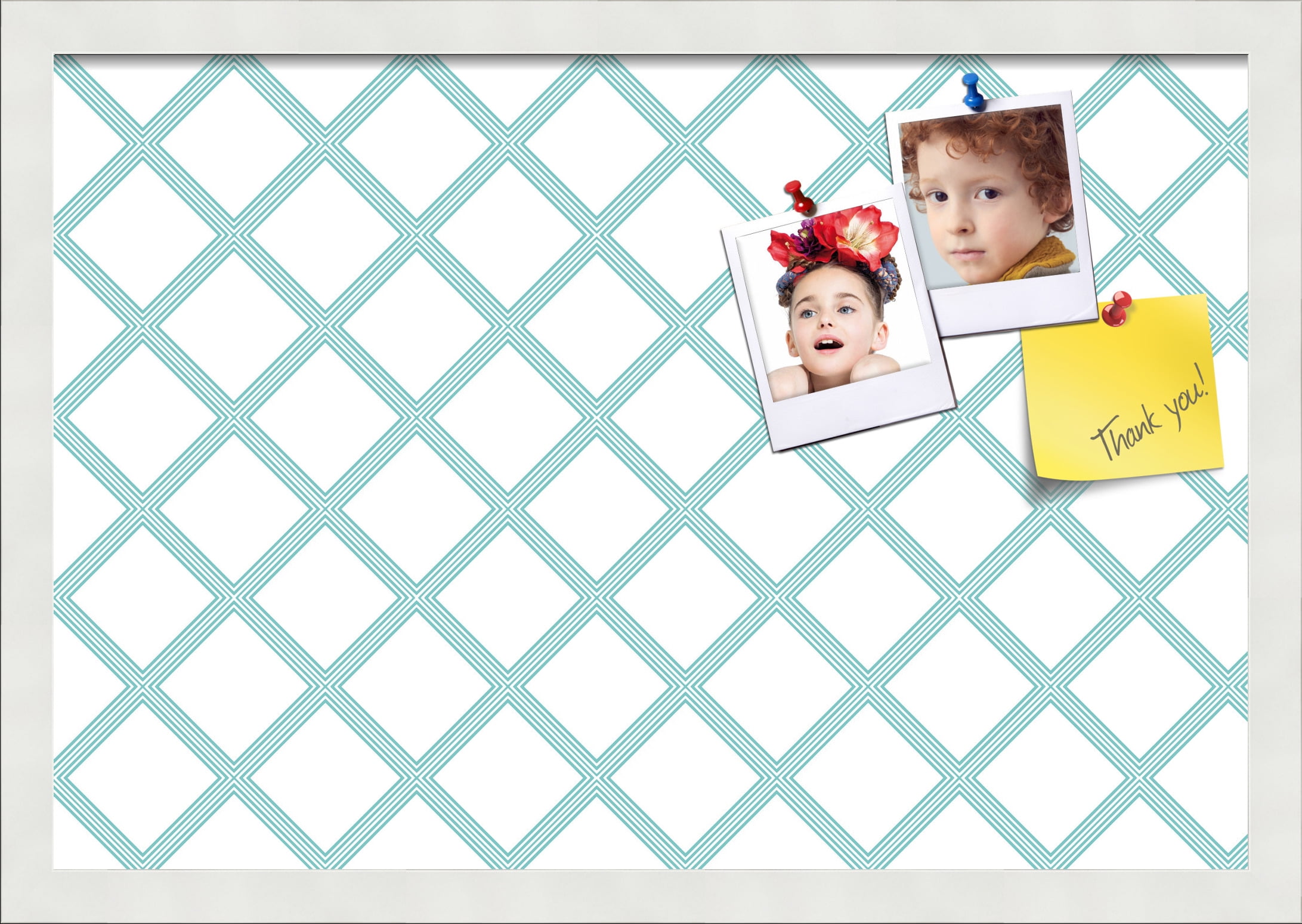 PinPix 22x15 Custom Cork Bulletin Board Diamond Modern Pattern Aqua ...