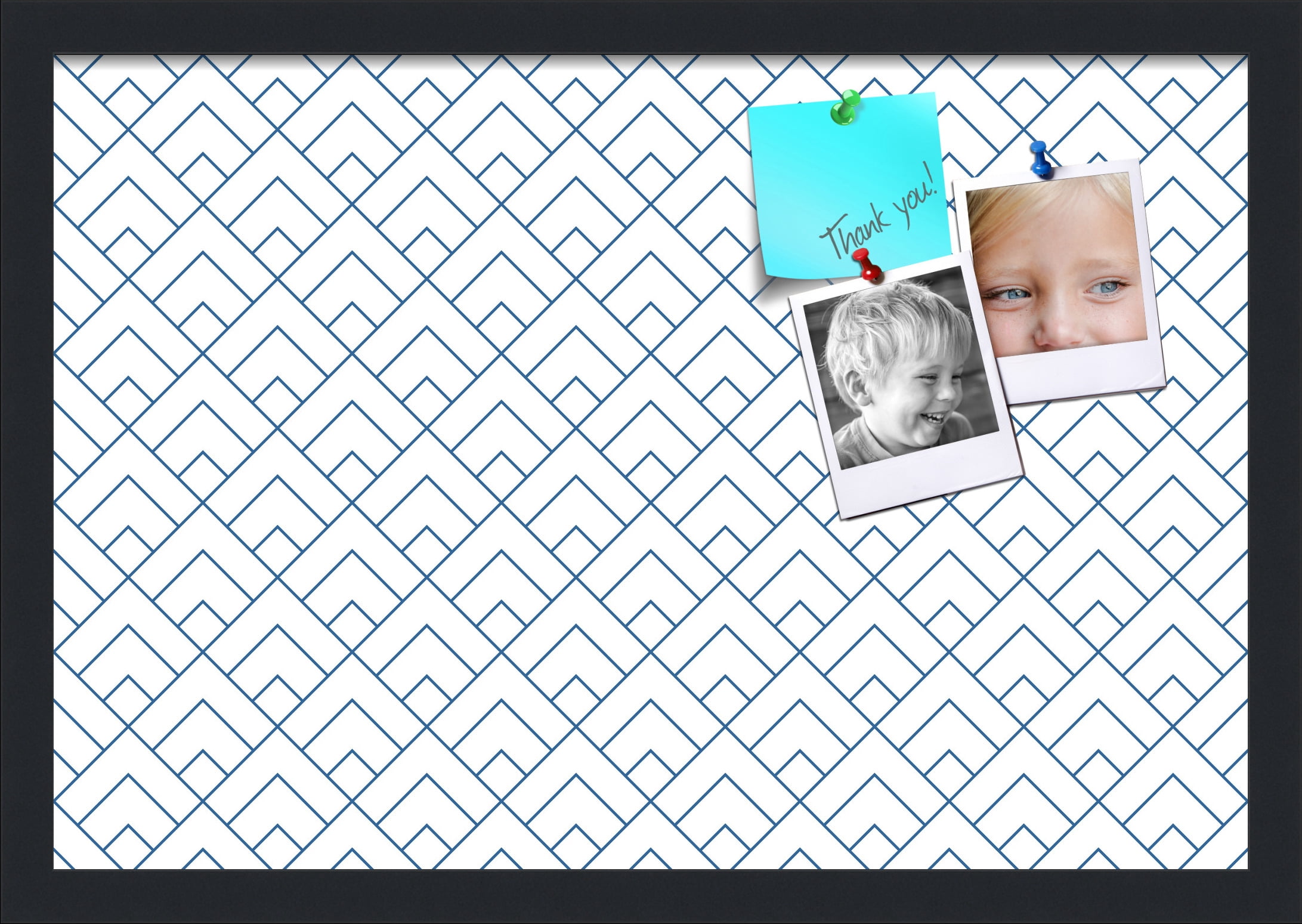 PinPix 22x15 Custom Cork Bulletin Board Peaks Modern Pattern White Navy ...
