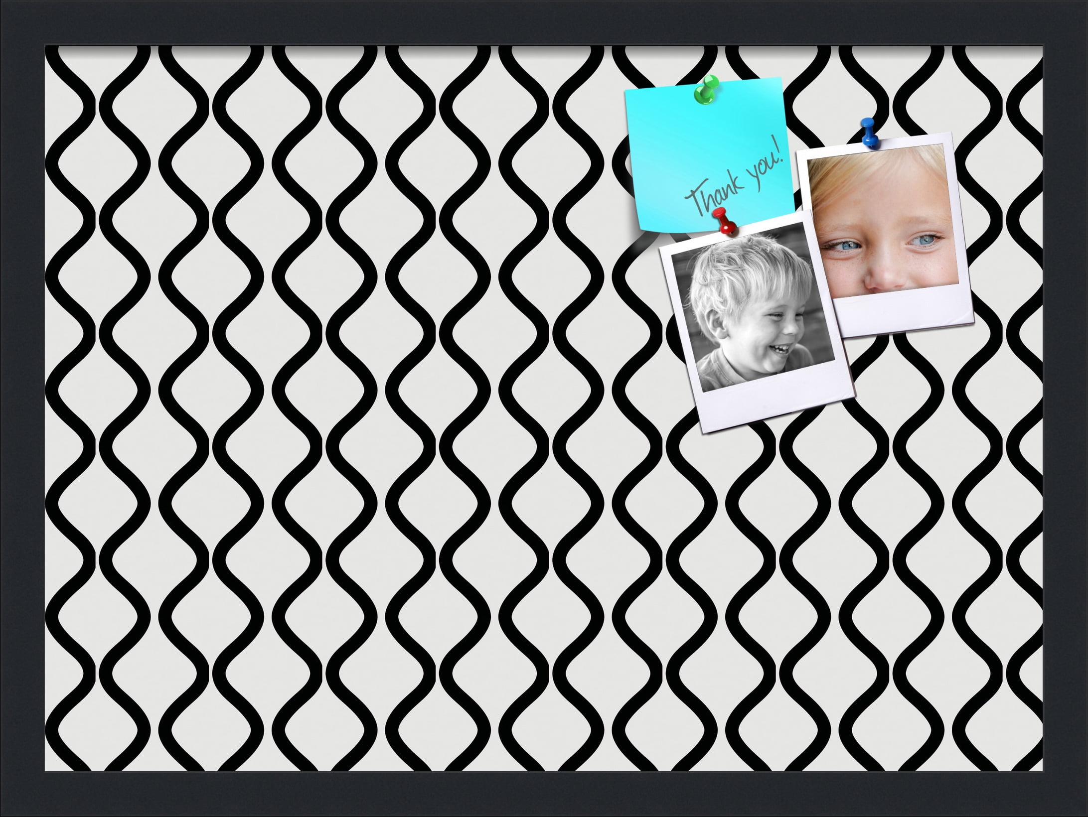 PinPix 22x16 Custom Cork Bulletin Board Black And White Waves Poster ...
