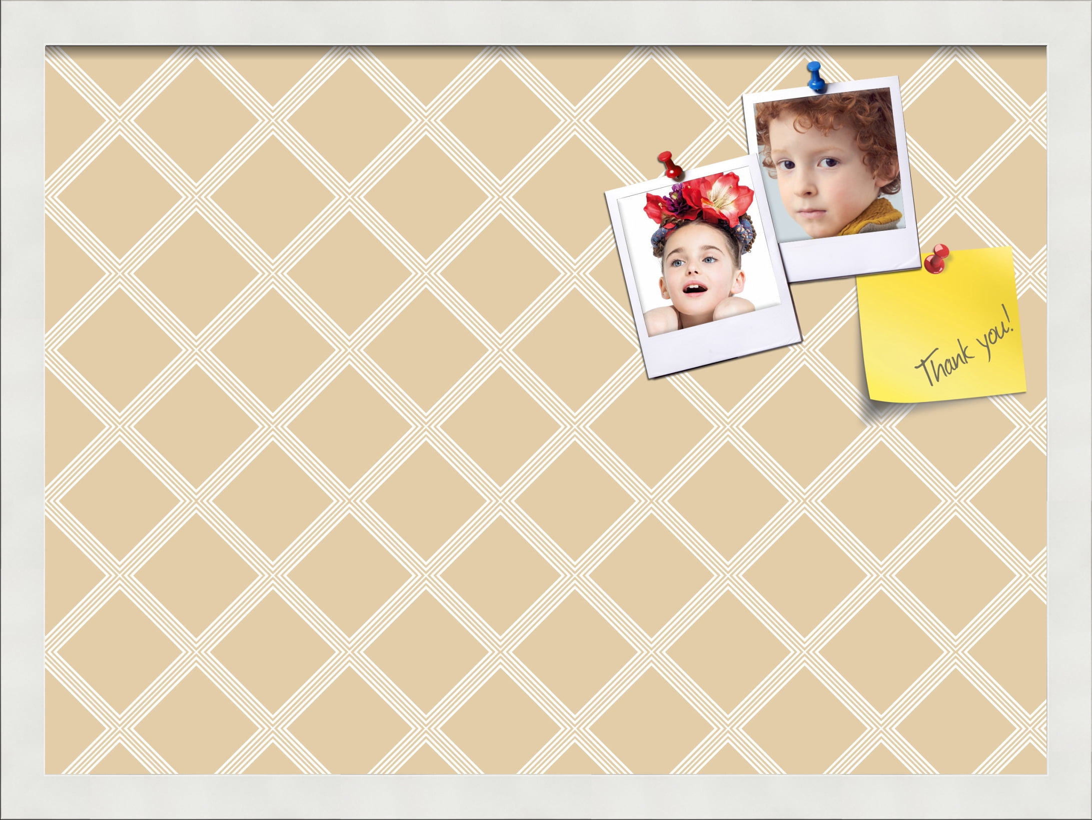 PinPix 22x16 Custom Cork Bulletin Board Diamond Modern Pattern Beige ...