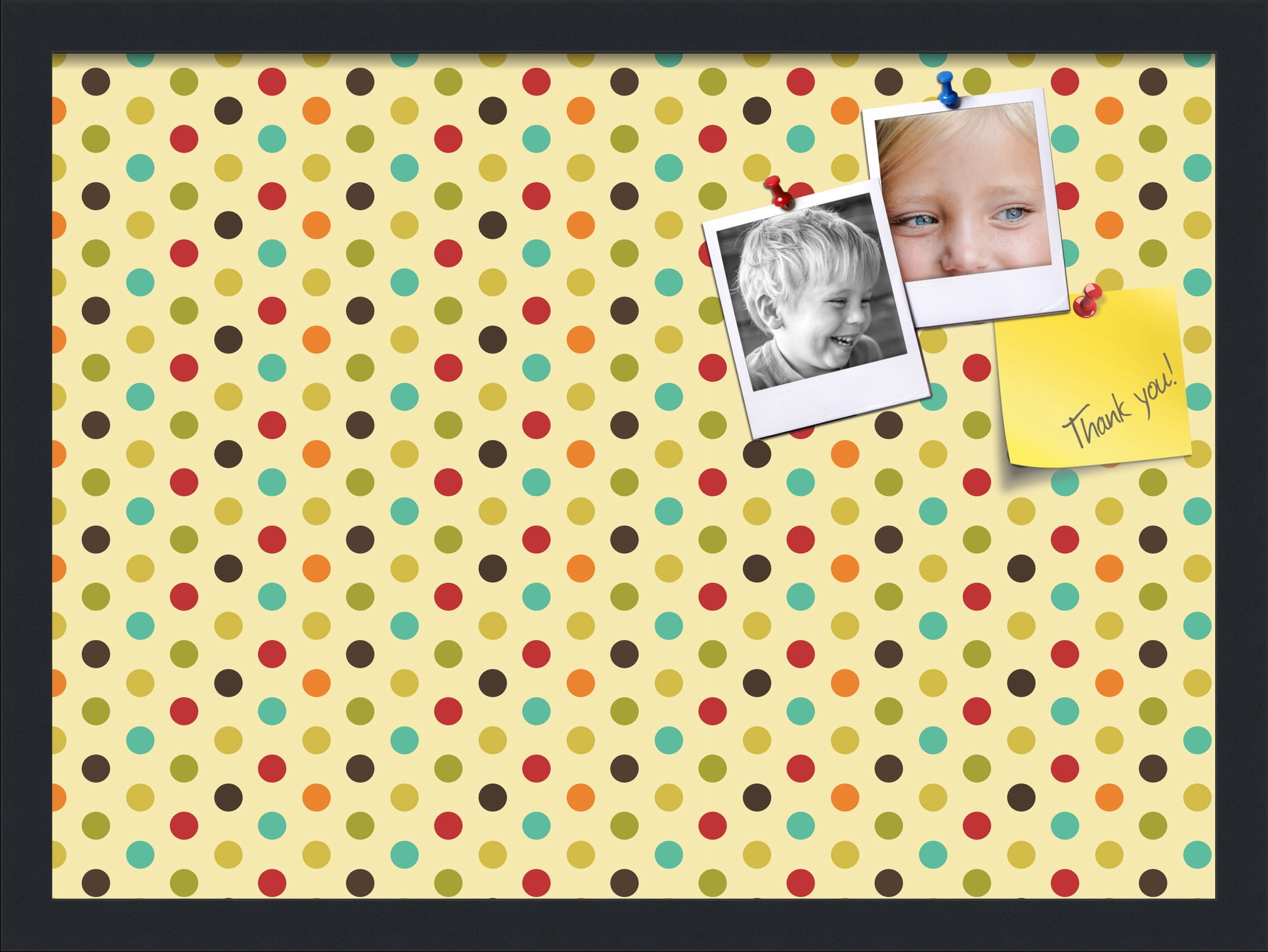 PinPix 22x16 Custom Cork Bulletin Board Yellow Polka Dot Poster Board ...