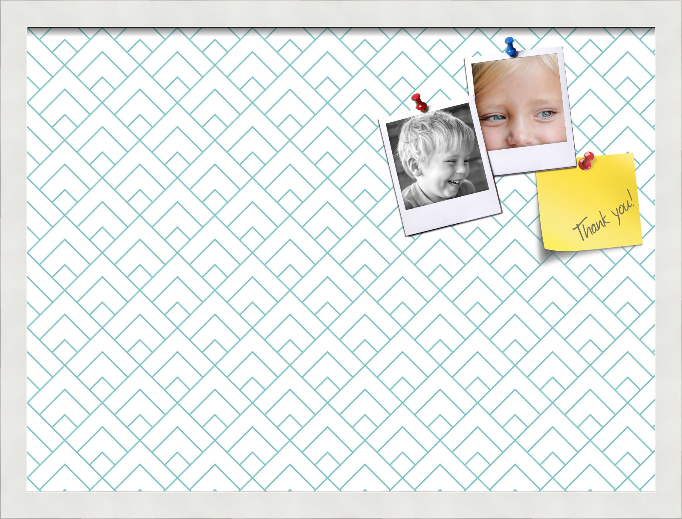 PinPix 23x17 Custom Cork Bulletin Board Peaks Modern Pattern White Aqua ...