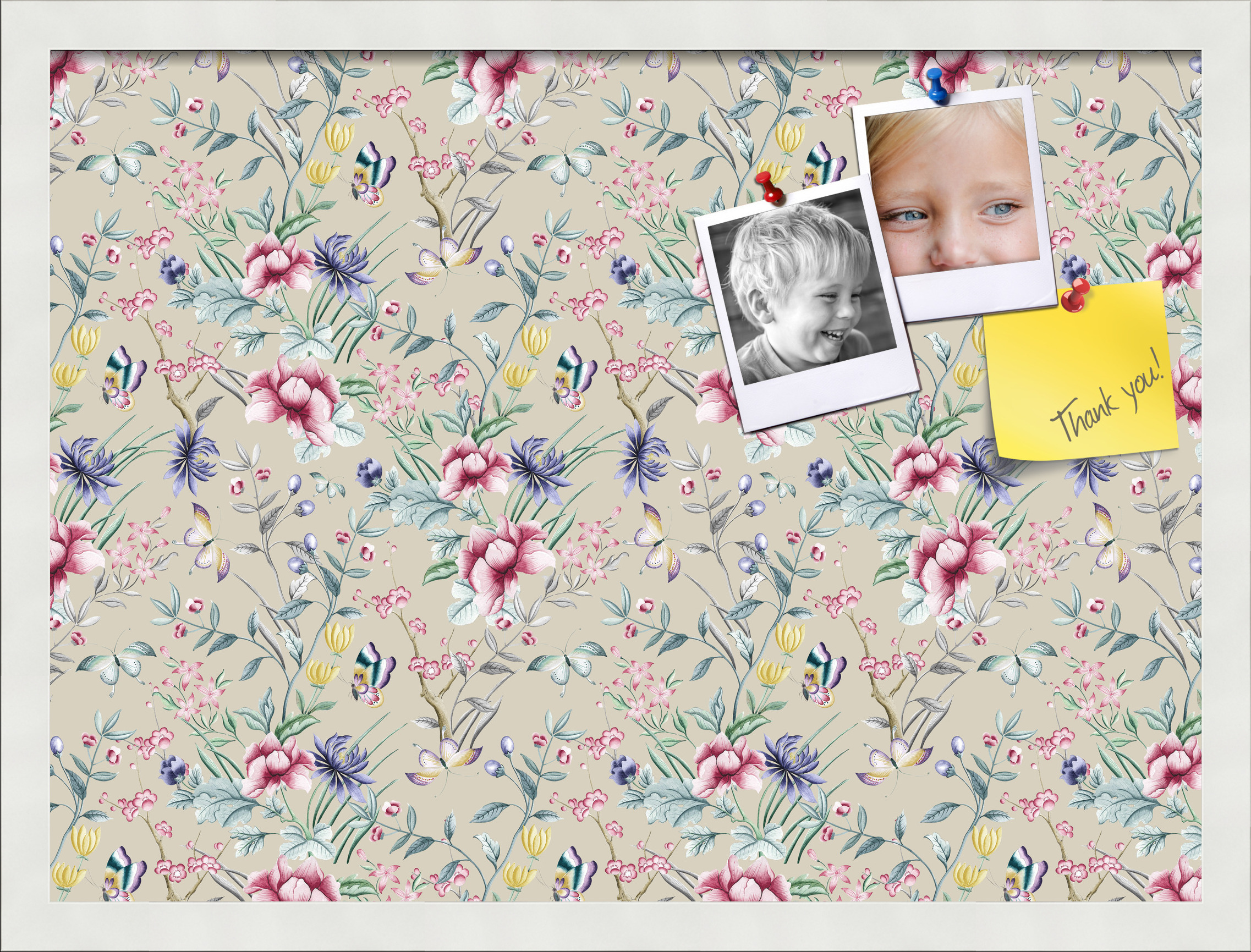 PinPix 23x17 Custom Cork Bulletin Board Vintage Japanese Floral Beige ...