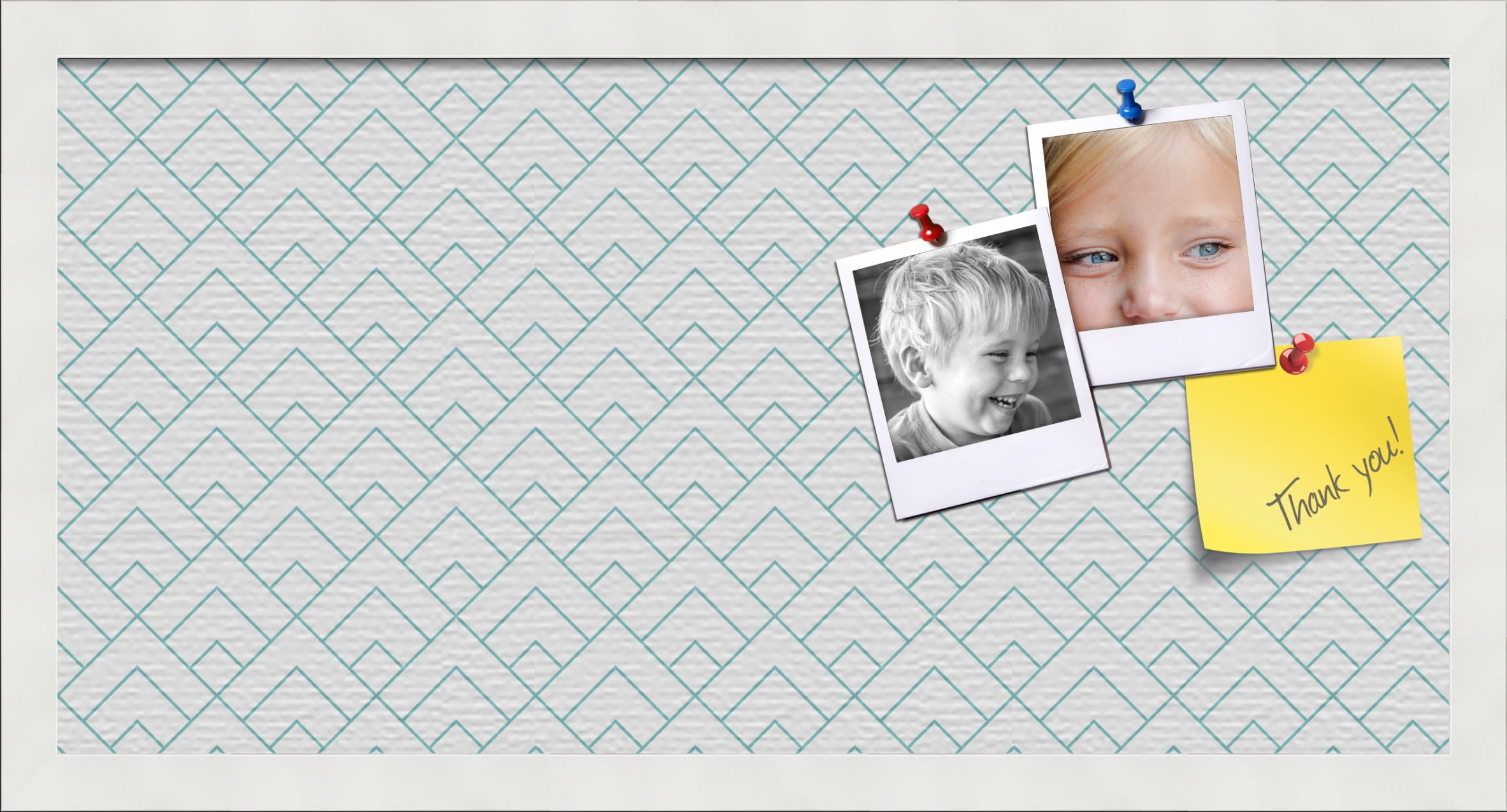 PinPix 24x12 Custom Cork Bulletin Board Peaks Modern Pattern White Aqua ...