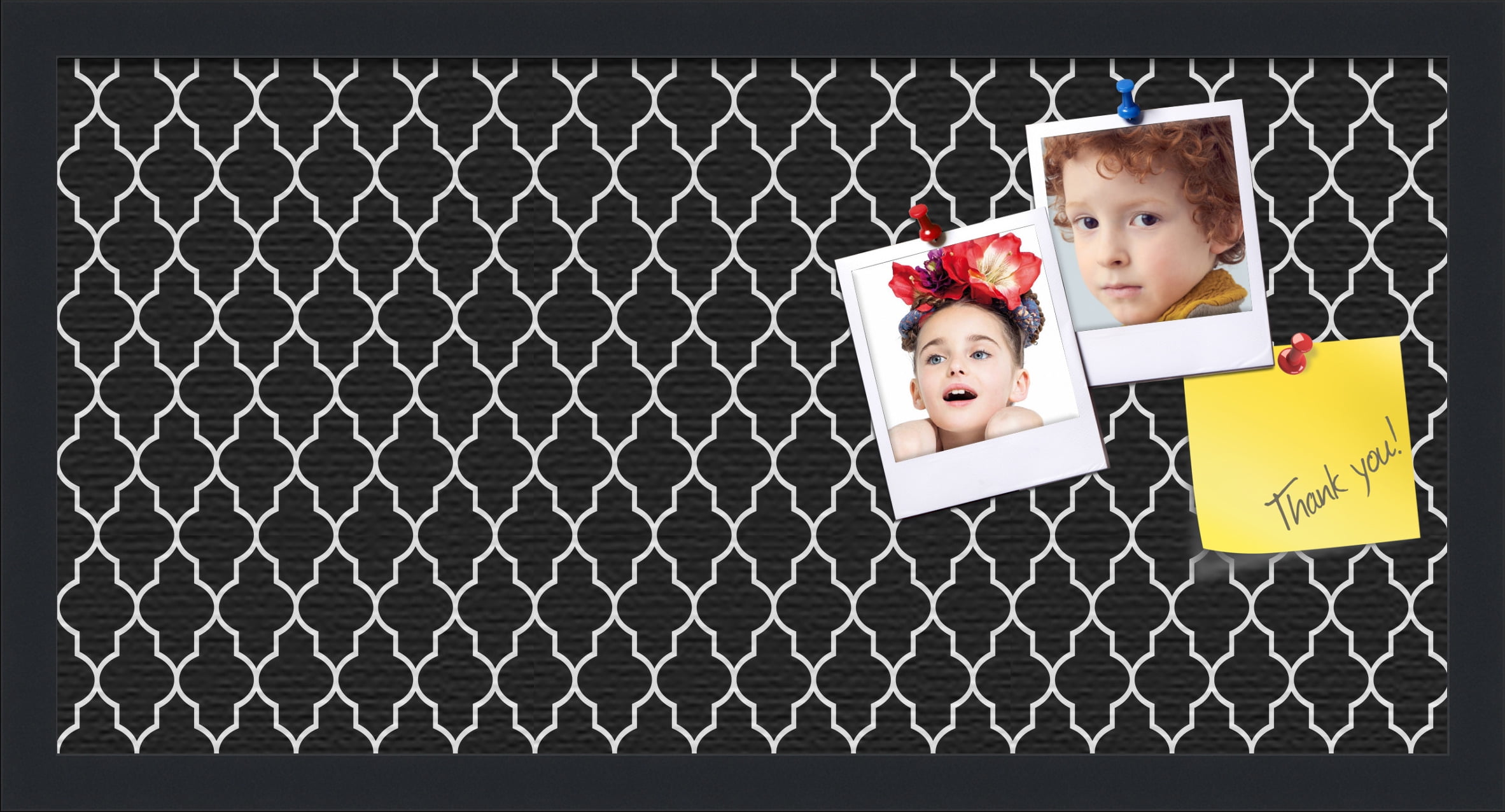 PinPix 24x12 Custom Cork Bulletin Board Quatrefoil Black Poster Board ...