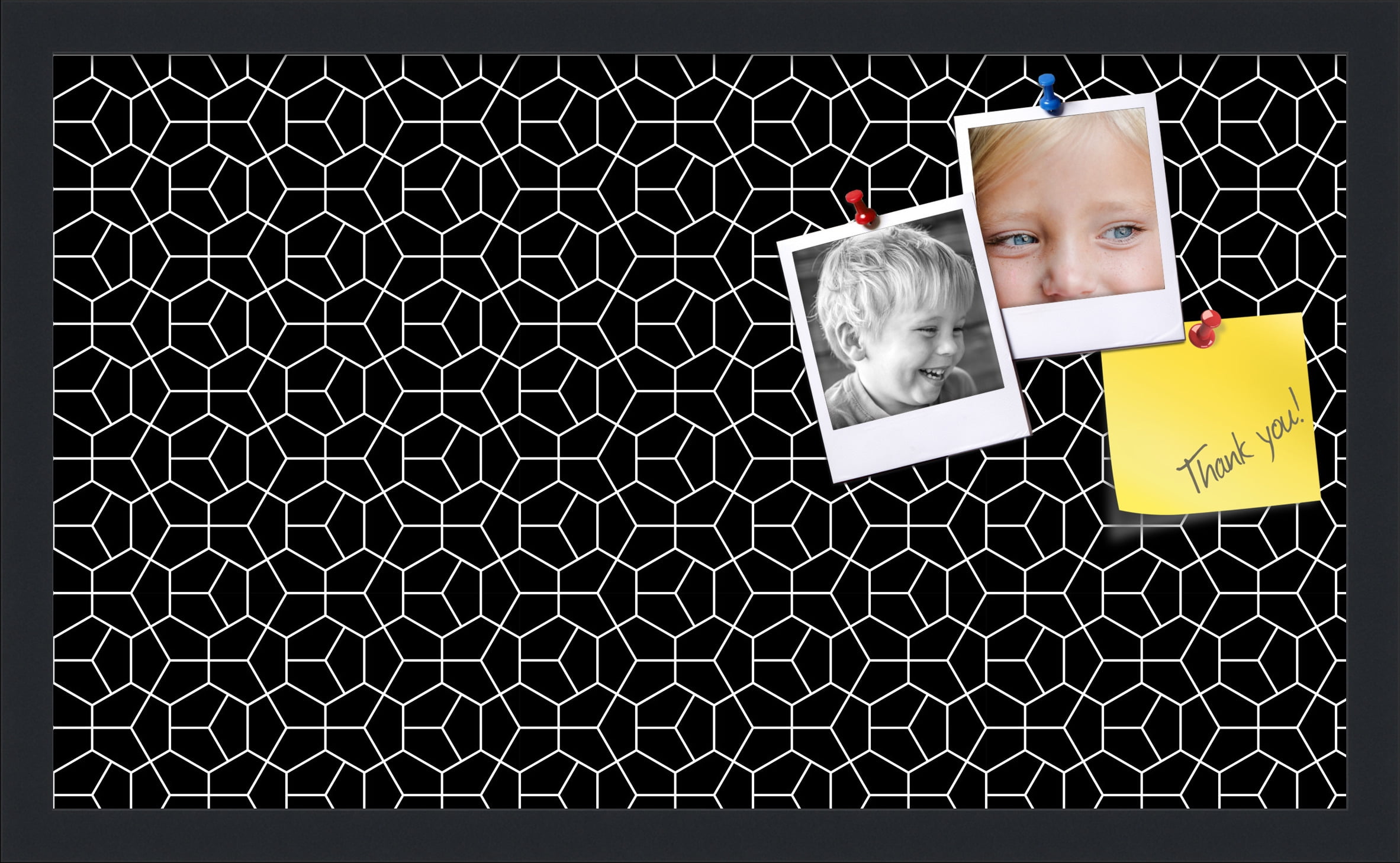 PinPix 24x14 Custom Cork Bulletin Board Modeco Hex W B Poster Board Has ...