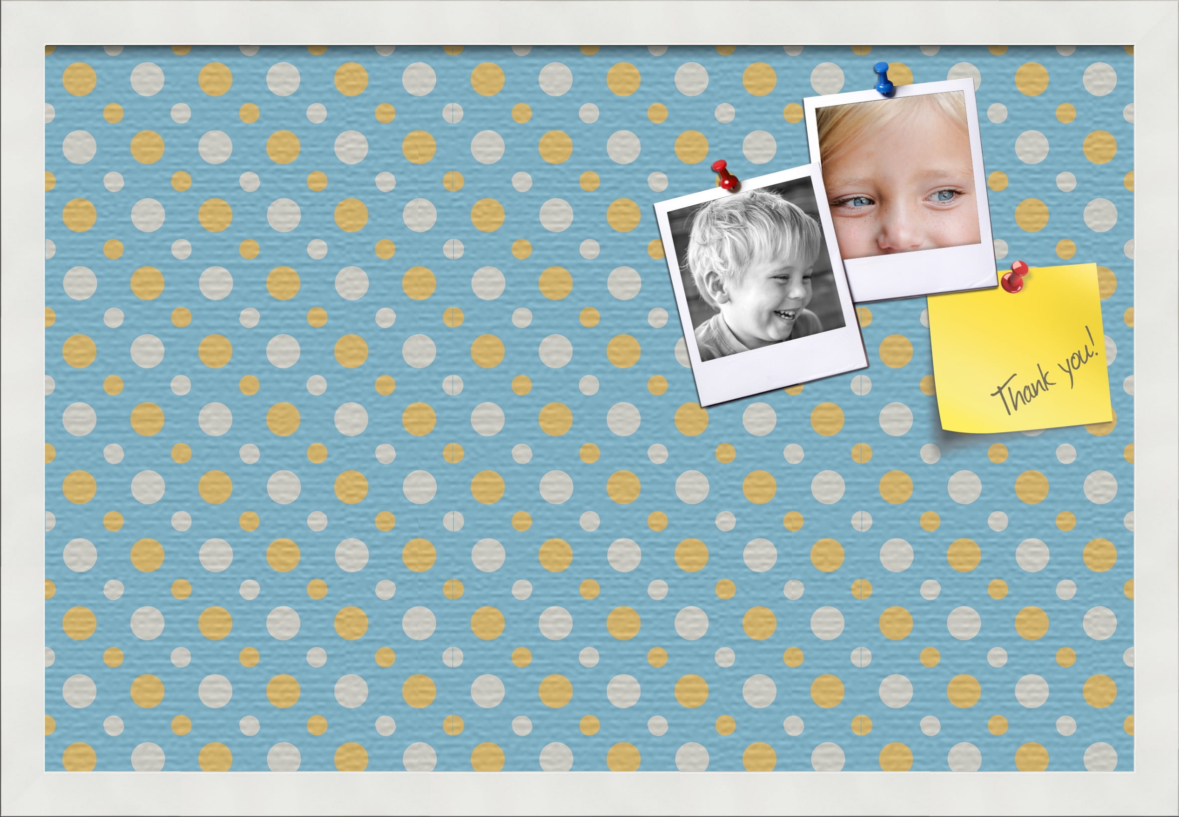 PinPix 24x16 Custom Cork Bulletin Board Blue - White Dots Poster Board ...