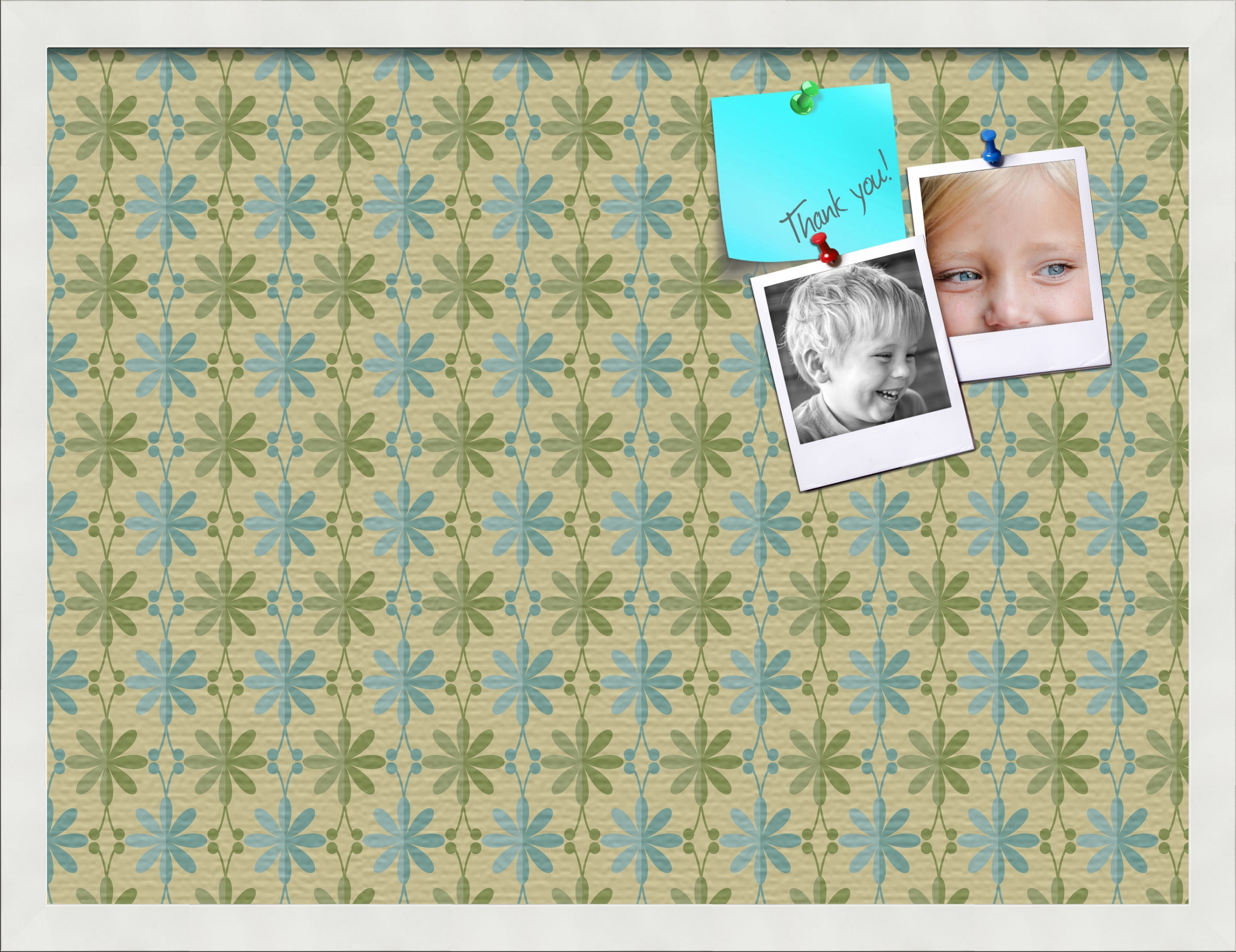 PinPix 24x18 Custom Cork Bulletin Board Floral Blue And Green Poster ...