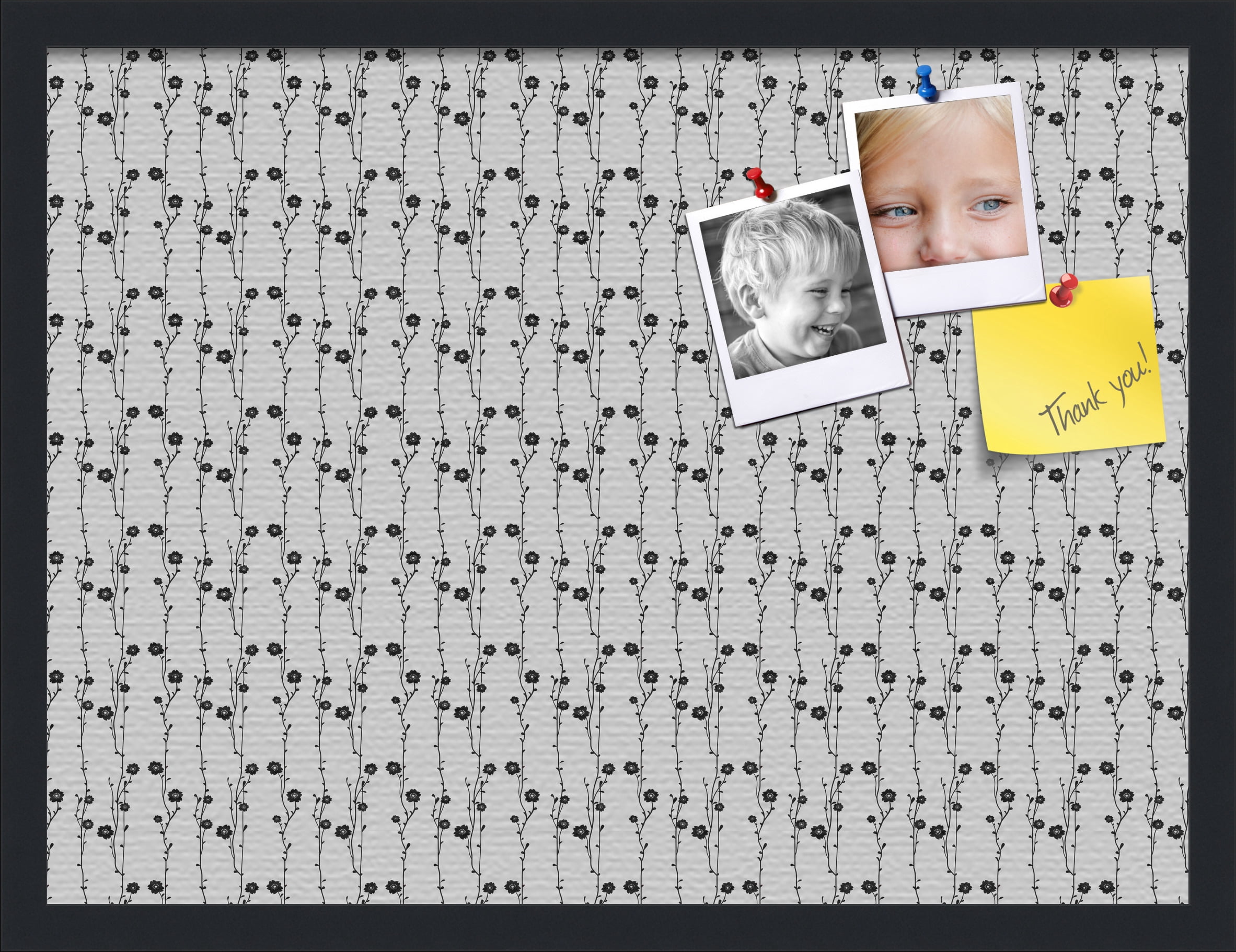 PinPix 24x18 Custom Cork Bulletin Board Floral Design Black Floral ...