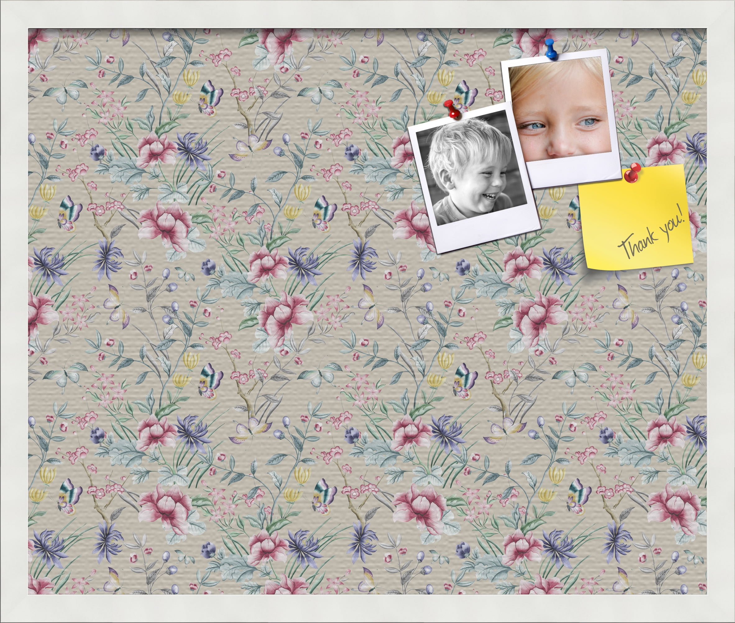 PinPix 24x20 Custom Cork Bulletin Board Vintage Japanese Floral Beige ...