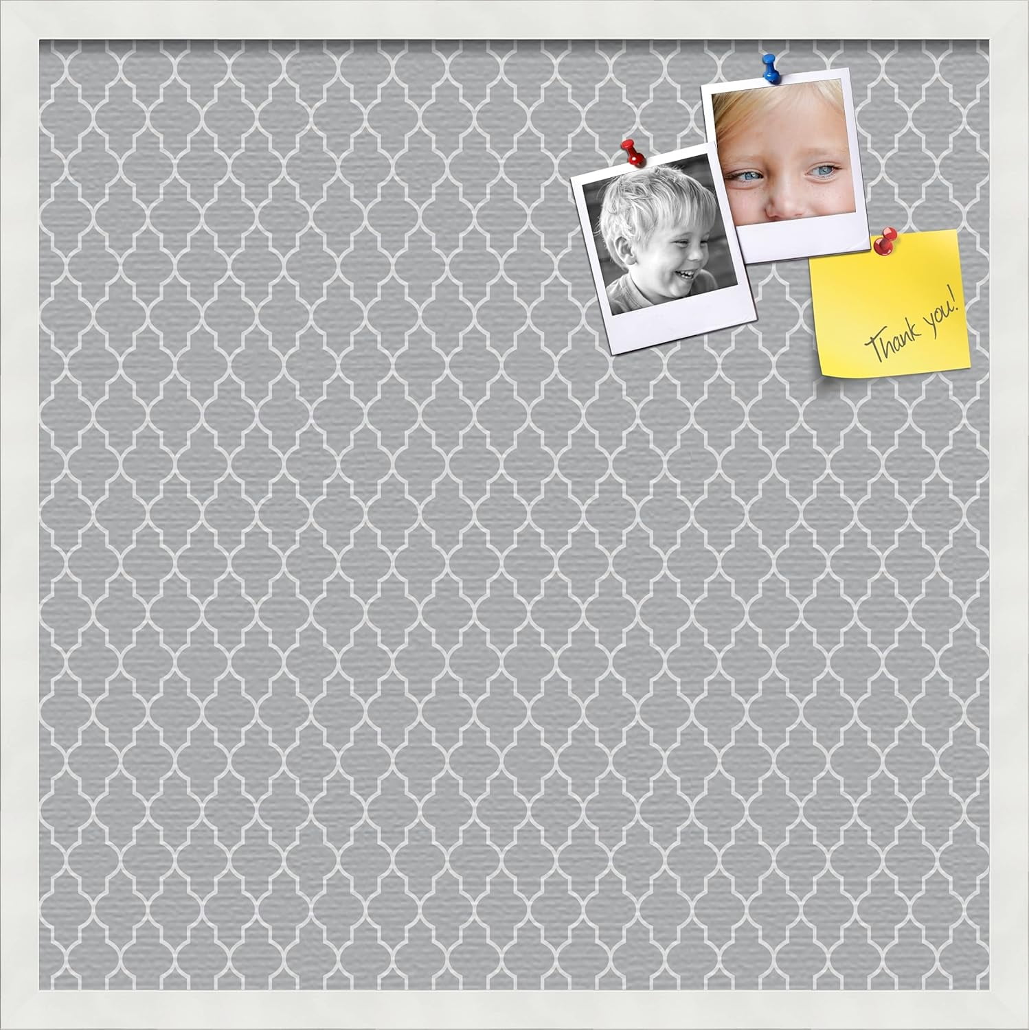 PinPix 24x24 Custom Cork Bulletin Board Quatrefoil Grey Poster Board ...