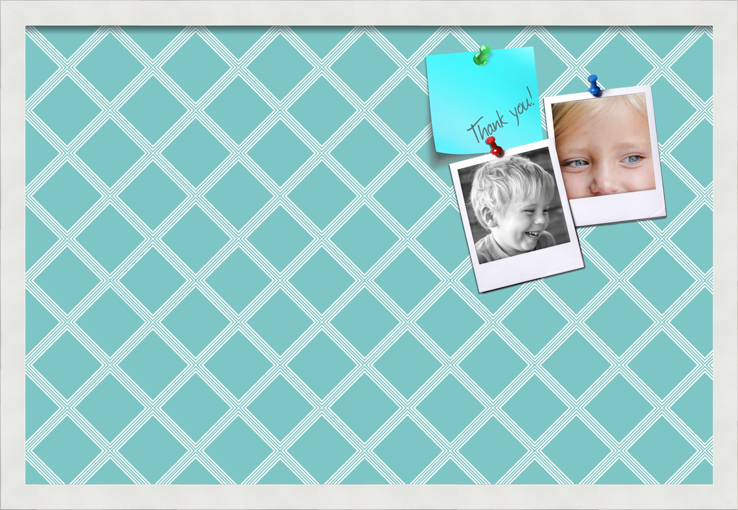 PinPix 27x18 Custom Cork Bulletin Board Diamond Modern Pattern Aqua ...