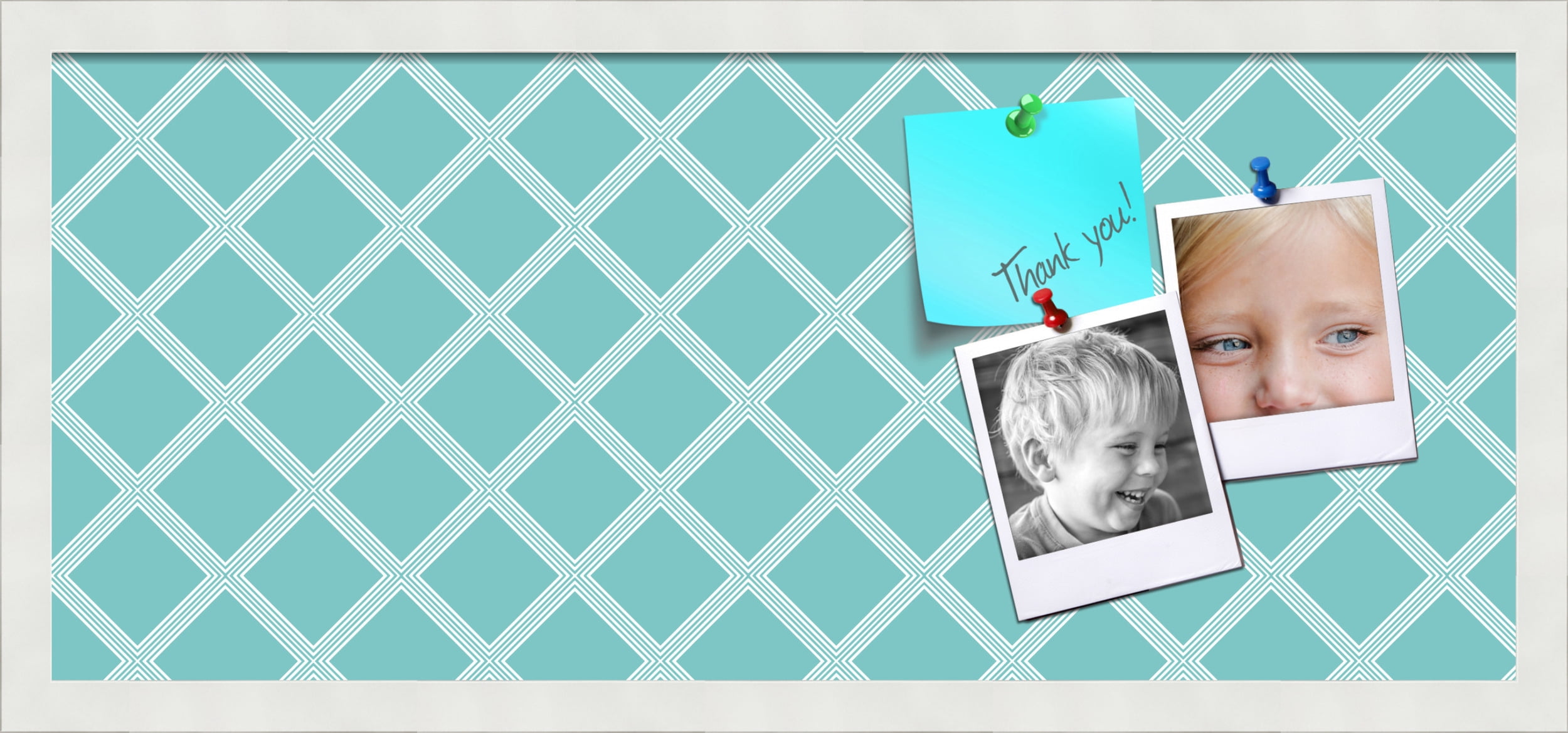 PinPix 28x12 Custom Cork Bulletin Board Diamond Modern Pattern Aqua ...
