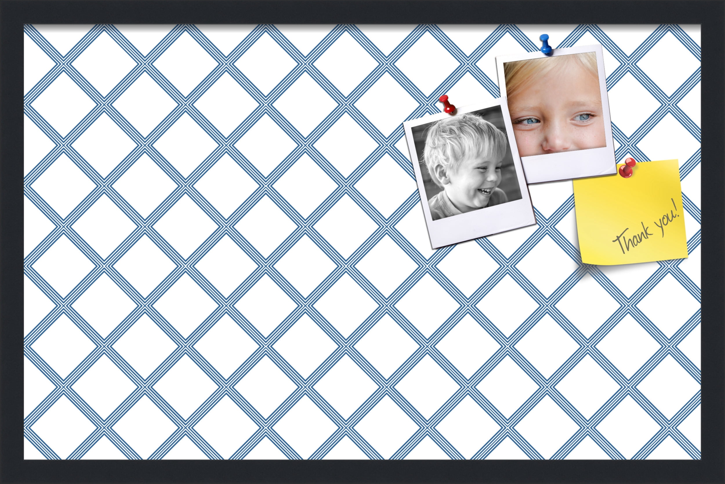 PinPix 28x18 Custom Cork Bulletin Board Diamond Modern Pattern Navy ...