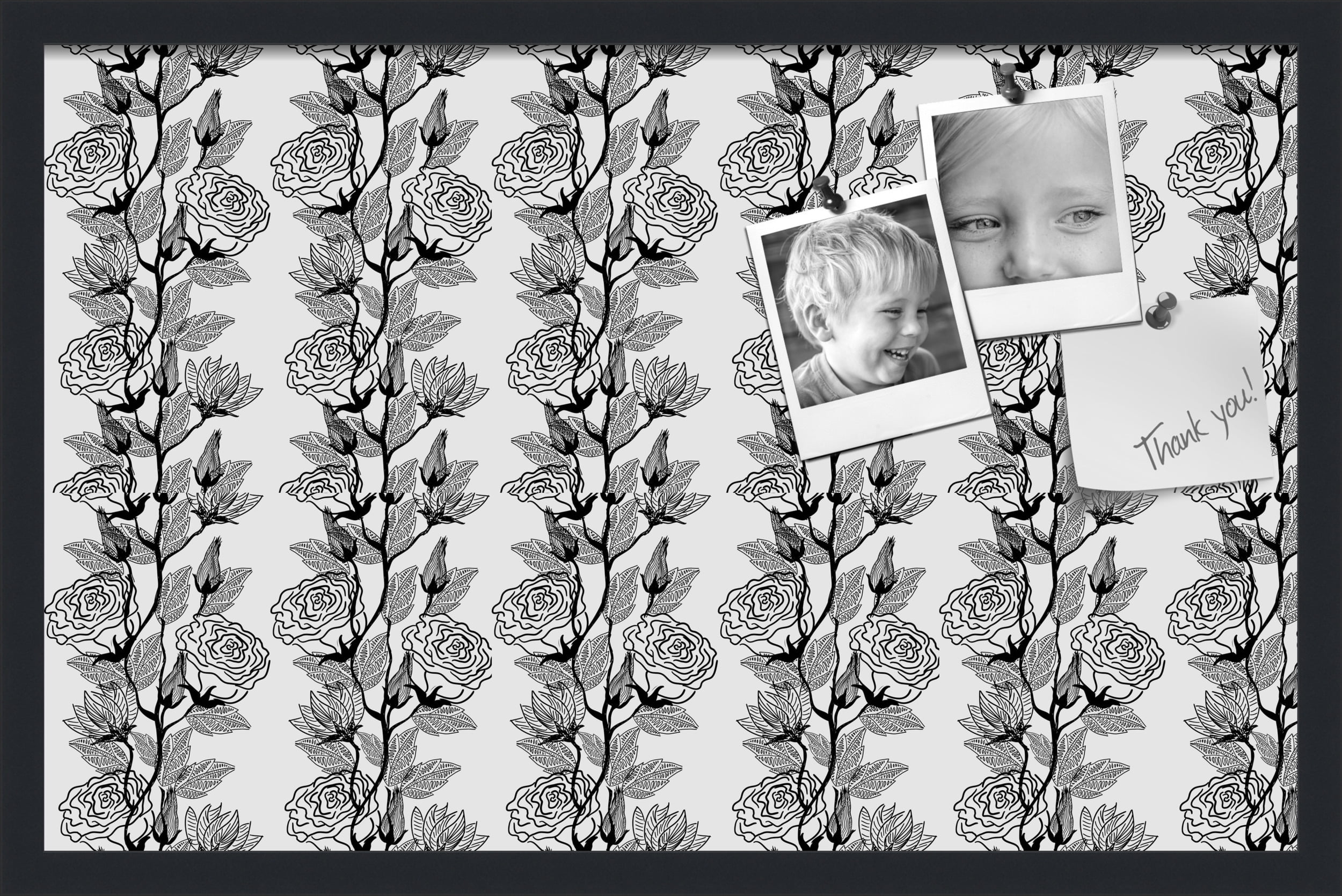 PinPix 28x18 Custom Cork Bulletin Board Floral Design Continuous Roses ...