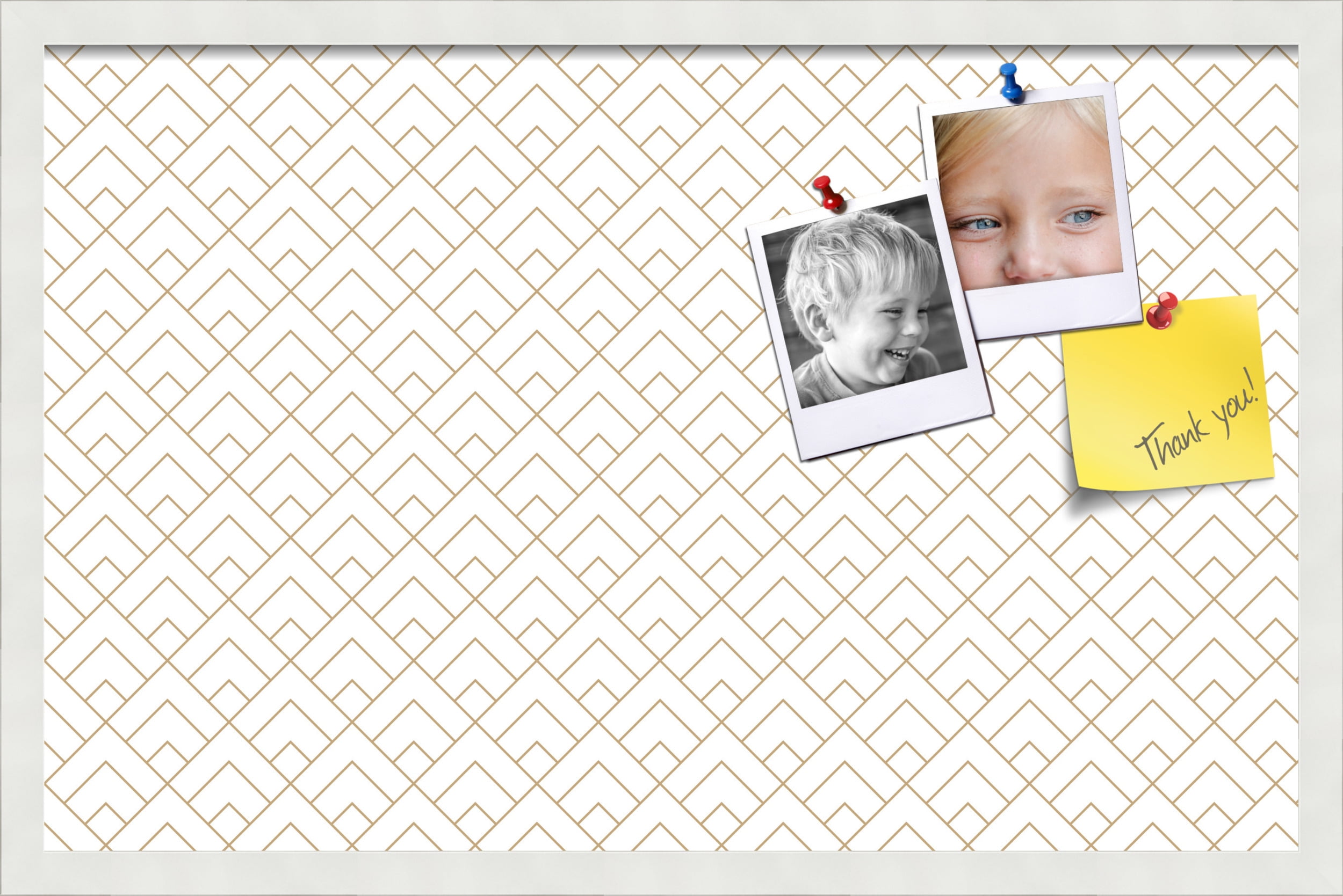 PinPix 28x18 Custom Cork Bulletin Board Peaks Modern Pattern White ...