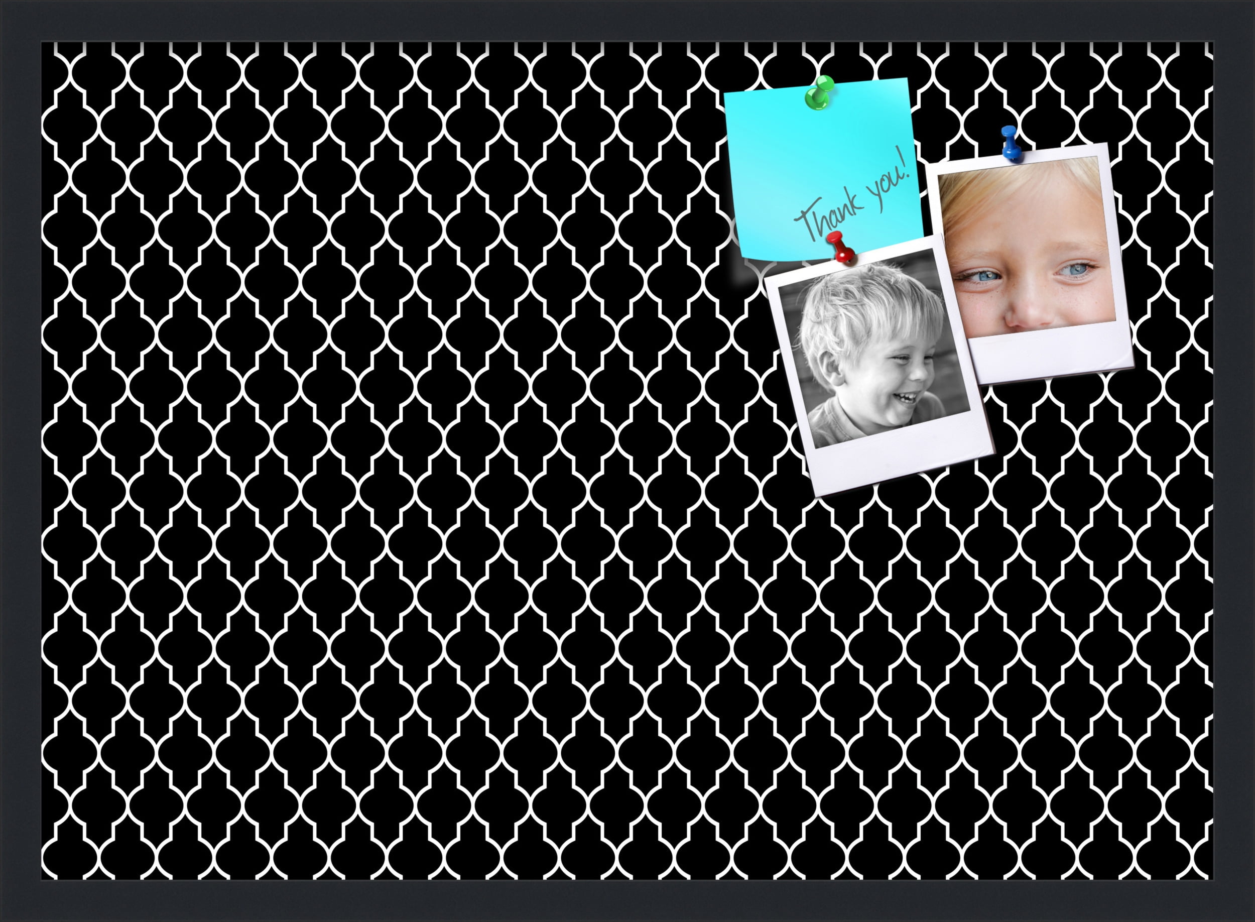 PinPix 28x20 Custom Cork Bulletin Board Quatrefoil Black Poster Board ...