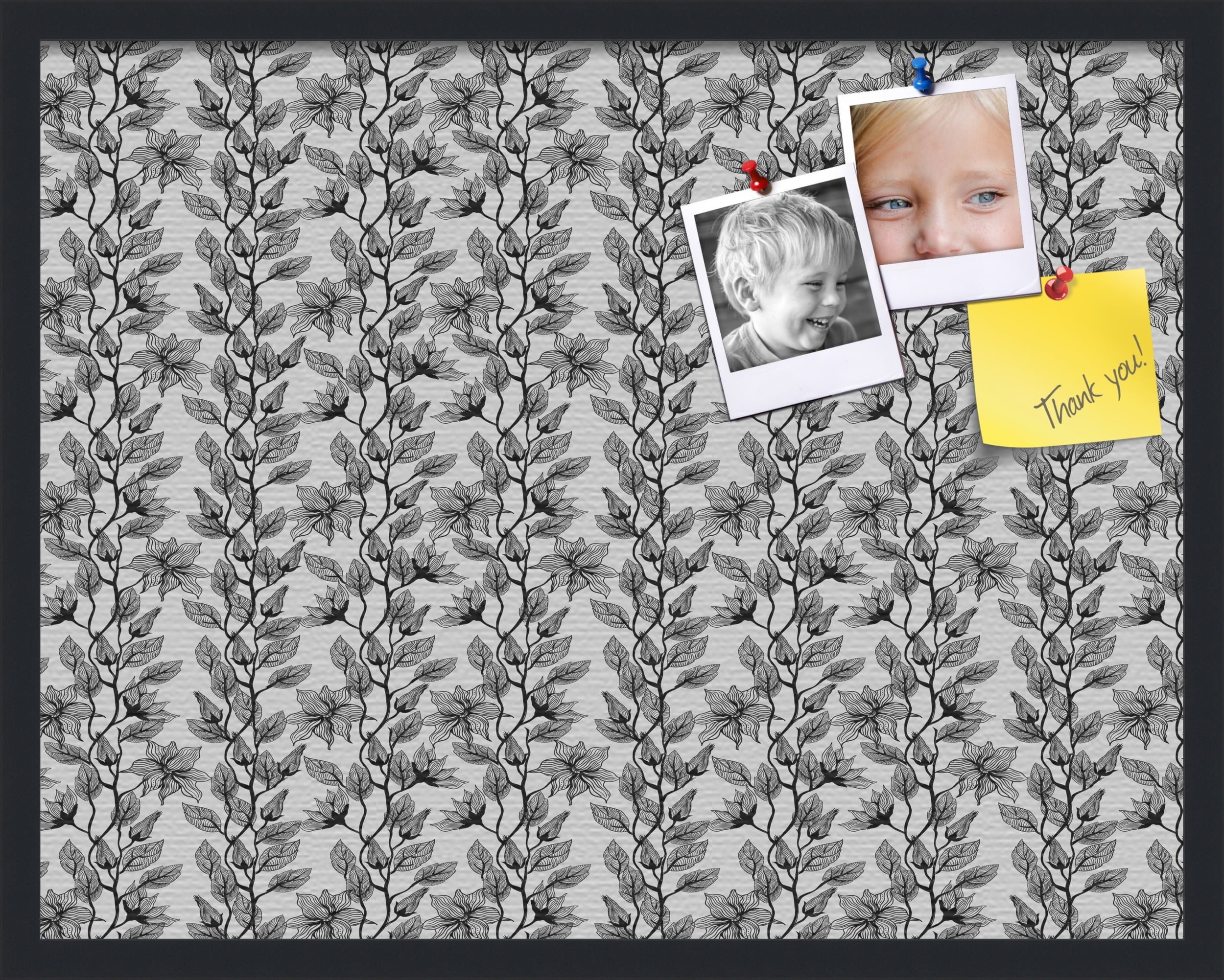 PinPix 28x22 Custom Cork Bulletin Board Floral Design Black Carnation ...