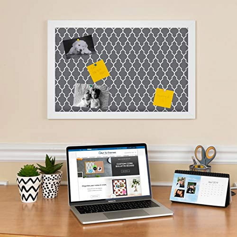PinPix 28x22 Custom Cork Bulletin Board Quatrefoil Dk Grey Poster Board ...