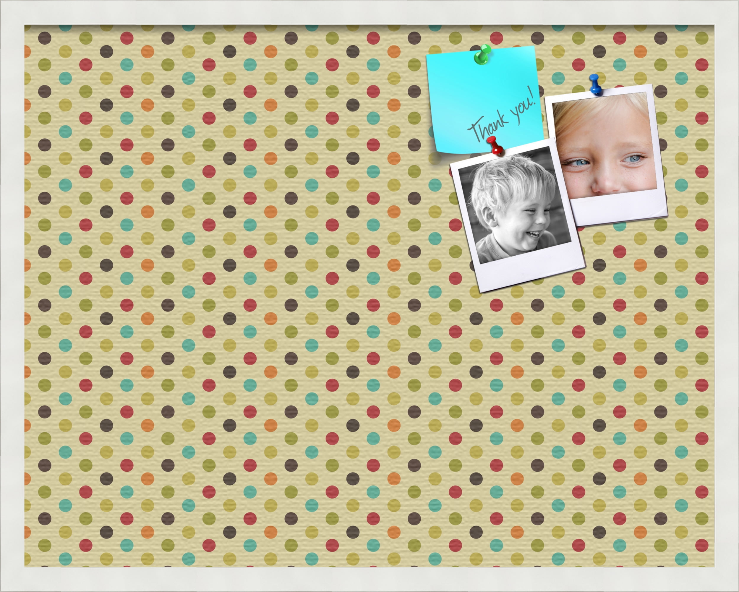 PinPix 28x22 Custom Cork Bulletin Board Yellow Polka Dot Poster Board ...