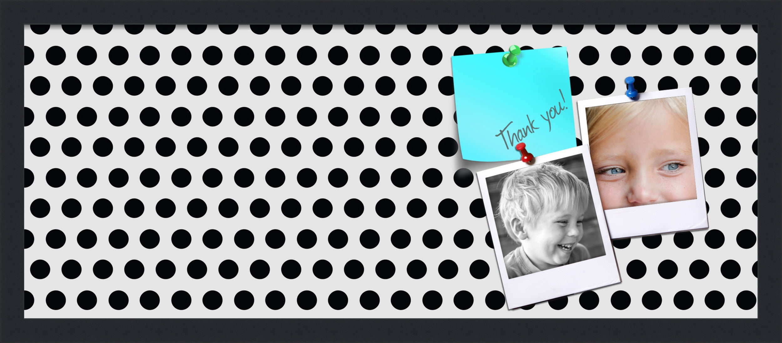 PinPix 30x12 Custom Cork Bulletin Board Black Polka Dot Poster Board ...