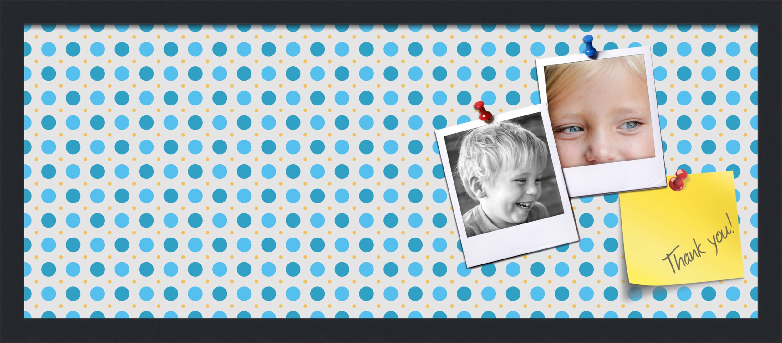 PinPix 30x12 Custom Cork Bulletin Board Bule Polka Dot Poster Board Has ...