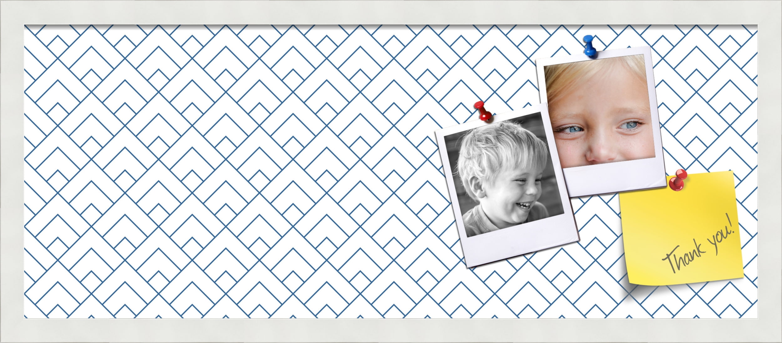 PinPix 30x12 Custom Cork Bulletin Board Peaks Modern Pattern White Navy ...