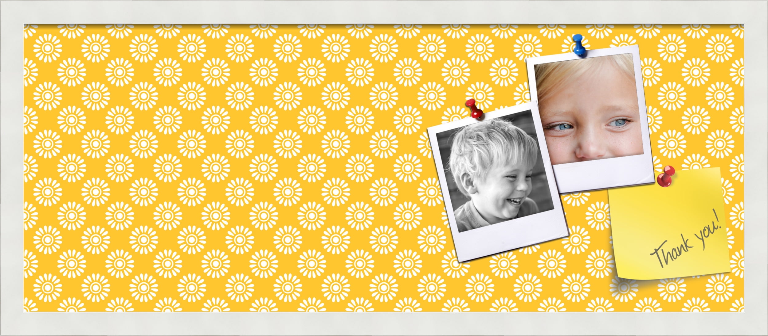 PinPix 30x12 Custom Cork Bulletin Board Yellow Flowers Poster Board Has ...