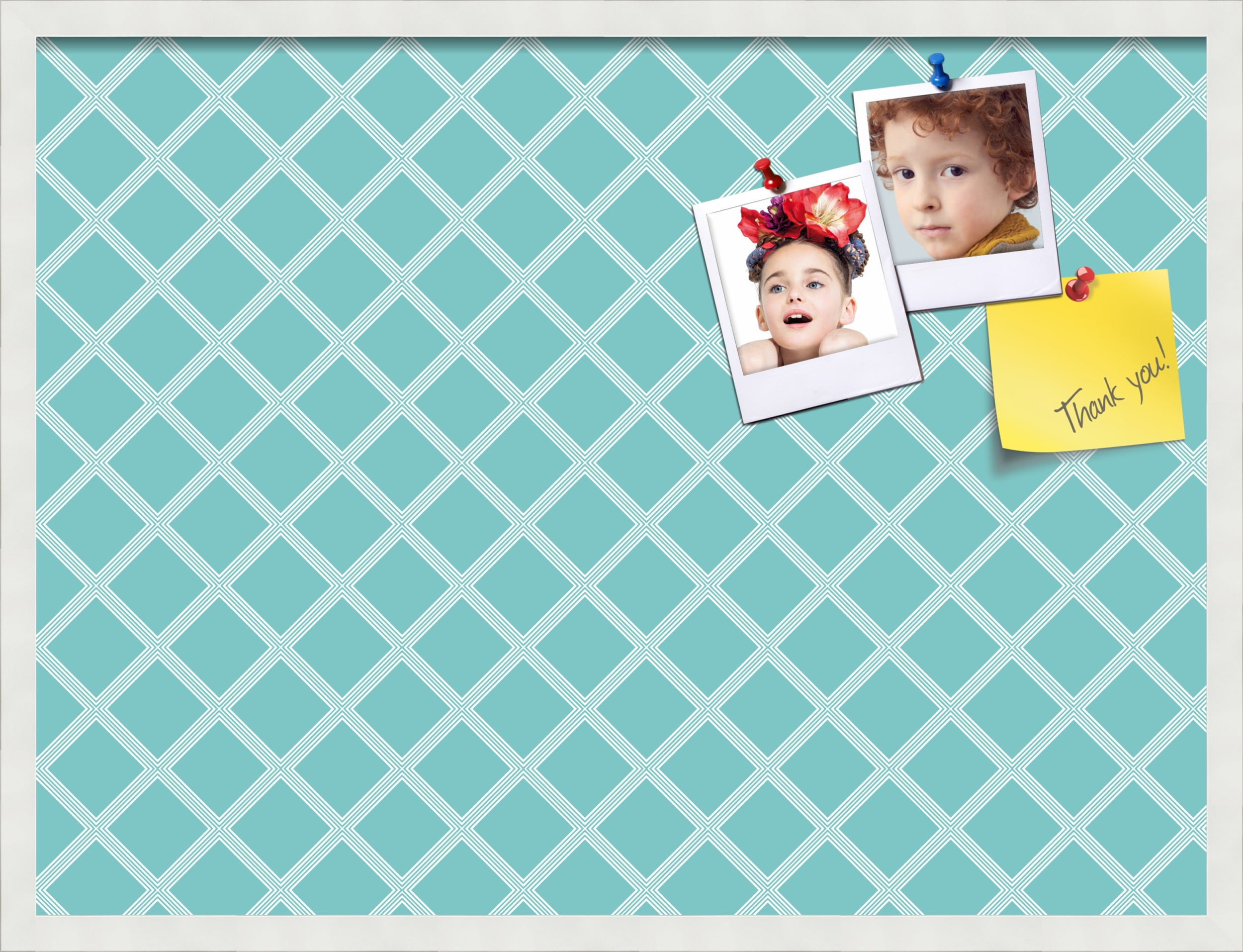 PinPix 32x24 Custom Cork Bulletin Board Diamond Modern Pattern Aqua ...