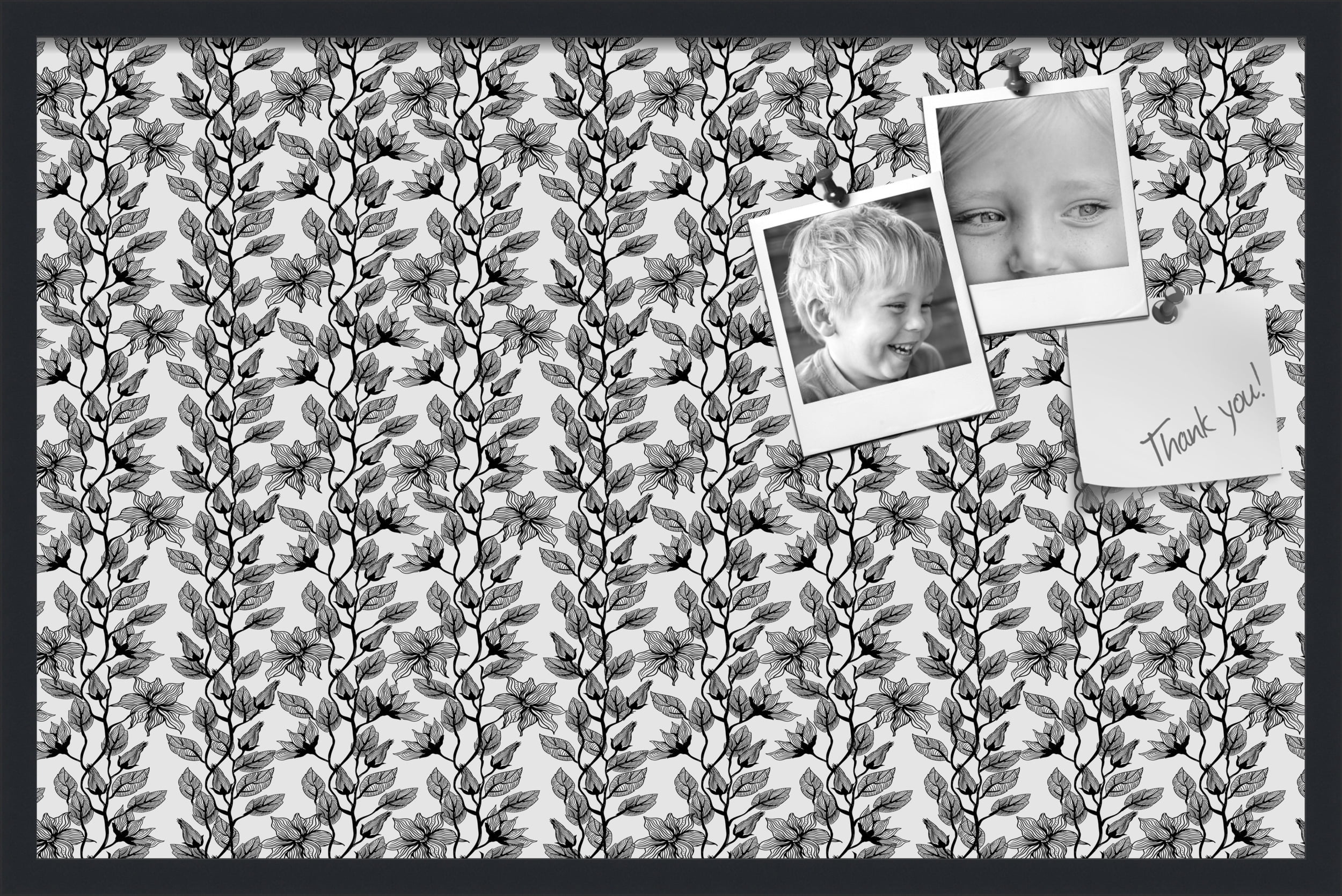 PinPix 34x22 Custom Cork Bulletin Board Floral Design Black Carnation ...