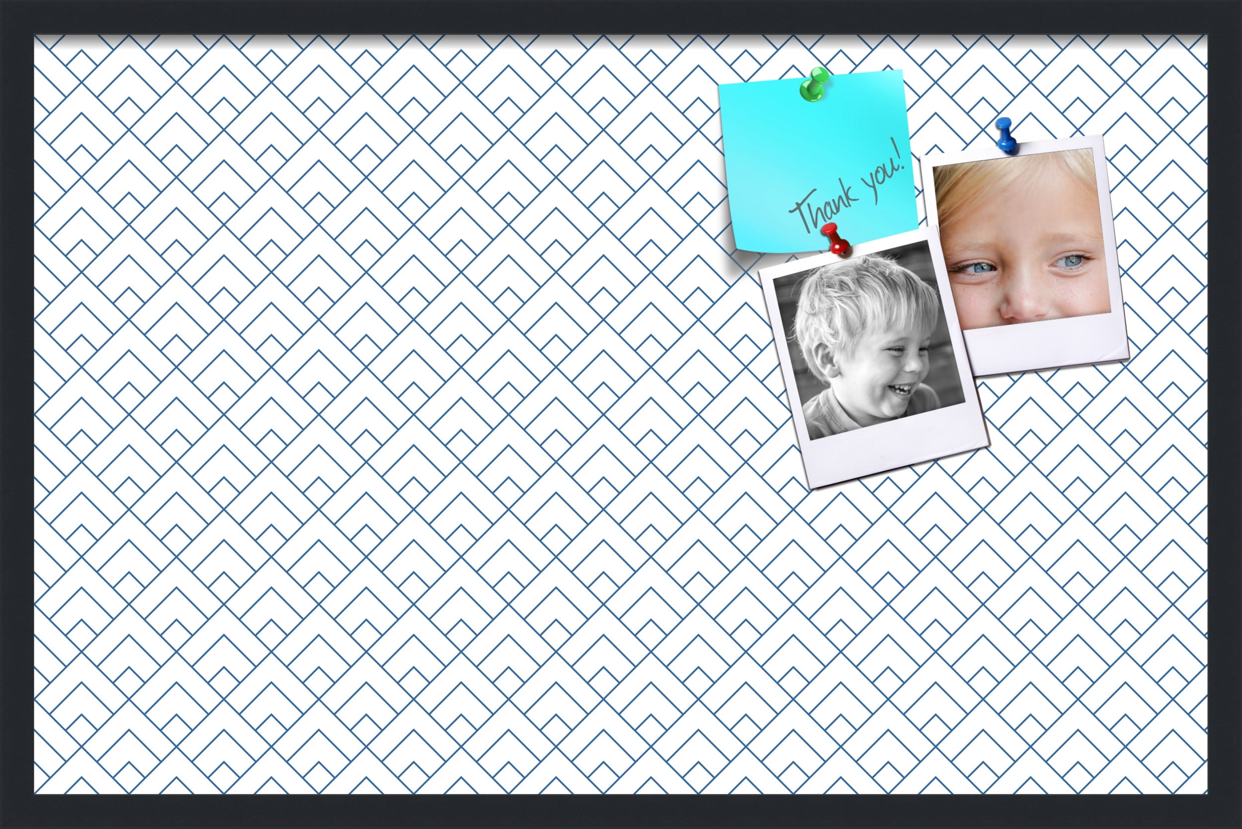 PinPix 34x22 Custom Cork Bulletin Board Peaks Modern Pattern White Navy ...