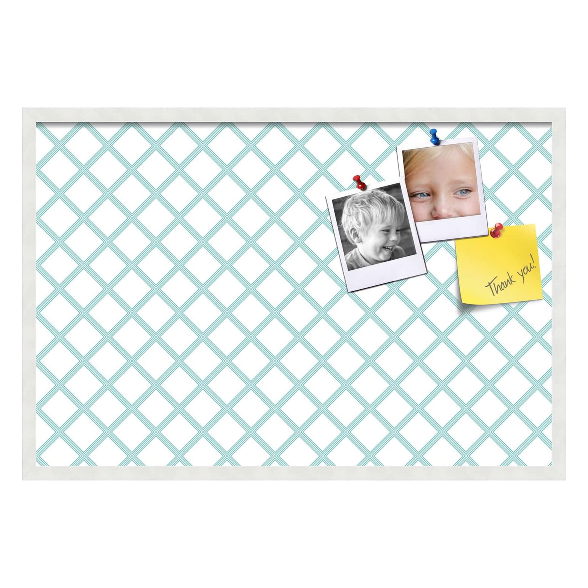 PinPix 36 x 24 Inch Decorative Canvas Bulletin Board, Aqua Diamond ...