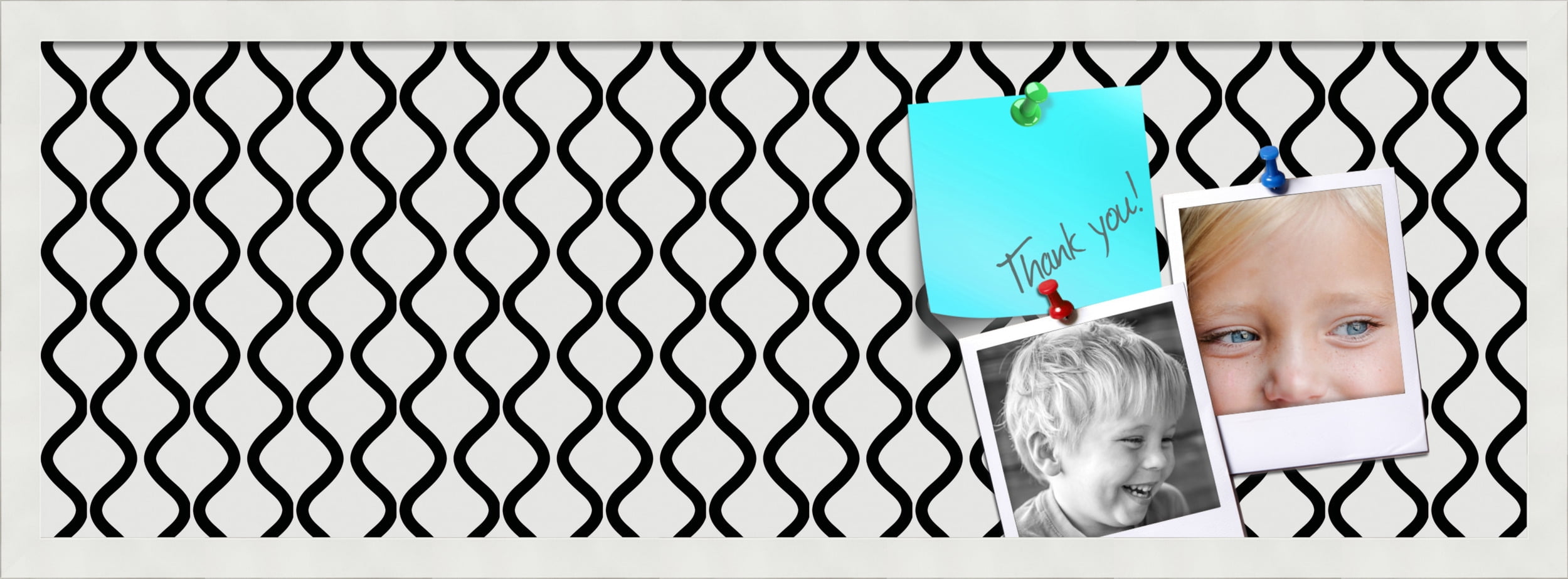 PinPix 36x12 Custom Cork Bulletin Board Black And White Waves Poster ...