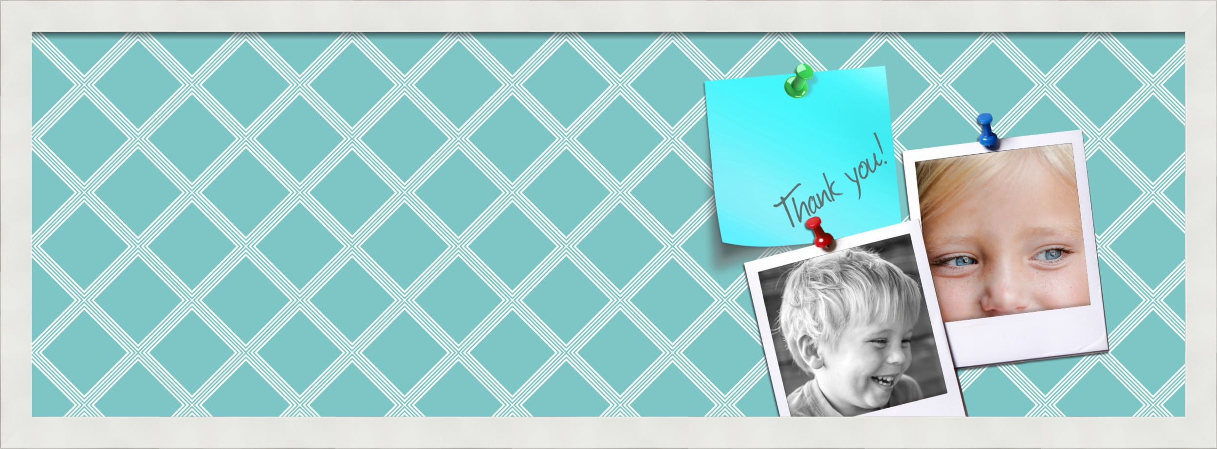PinPix 36x12 Custom Cork Bulletin Board Diamond Modern Pattern Aqua ...