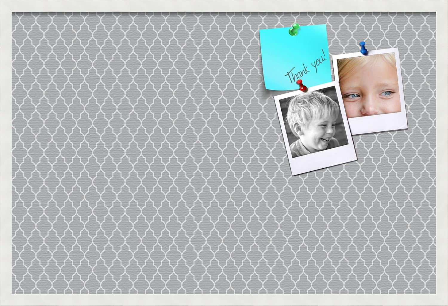 PinPix 36x24 Custom Cork Bulletin Board Quatrefoil Grey Poster Board ...