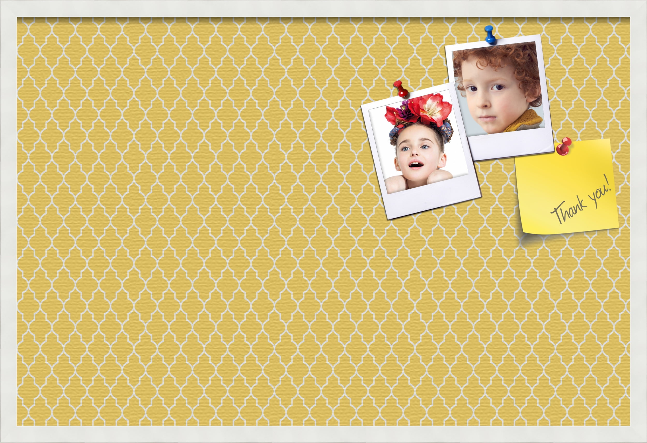 PinPix 36x24 Custom Cork Bulletin Board Quatrefoil Yellow Poster Board ...