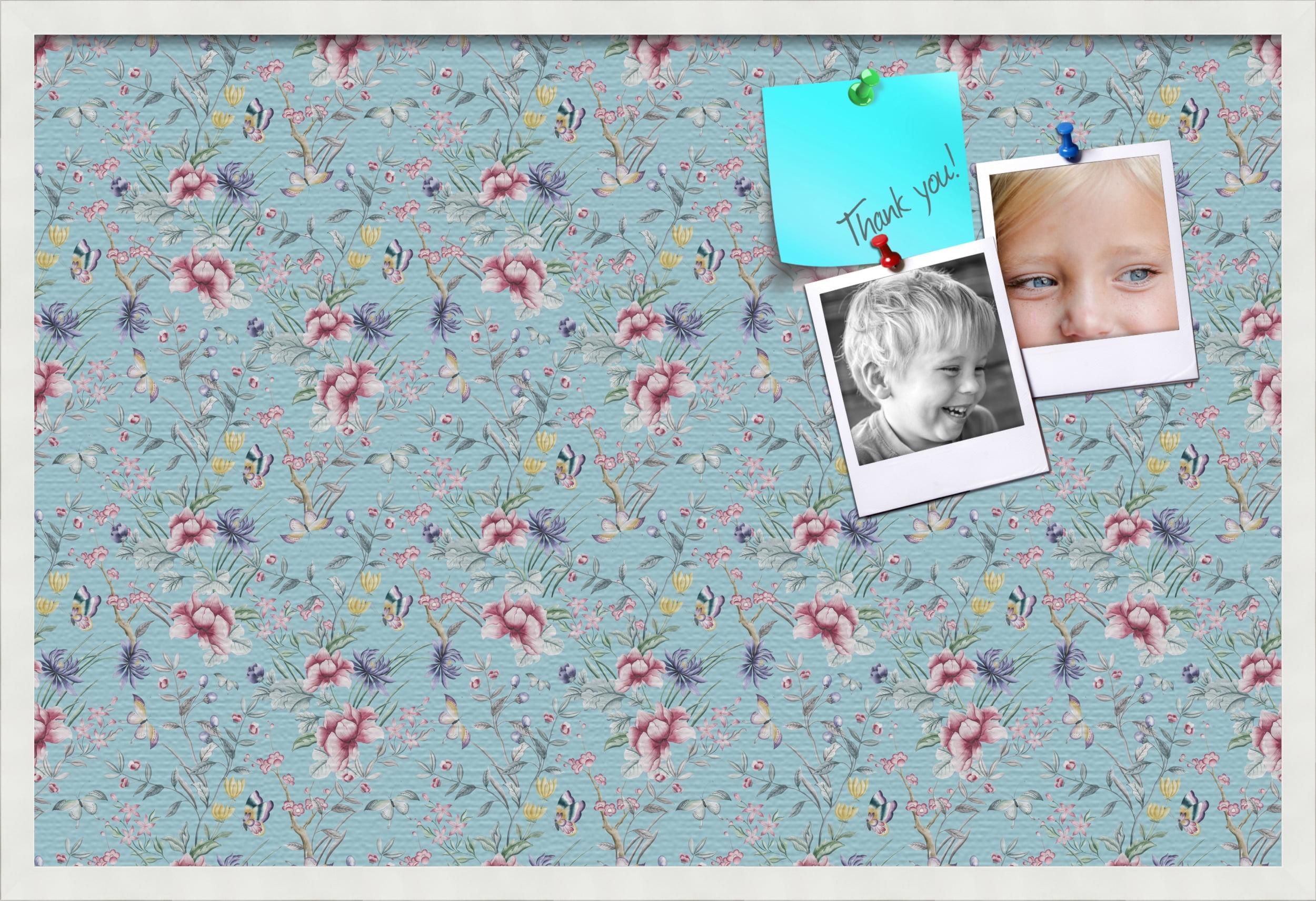 PinPix 36x24 Custom Cork Bulletin Board Vintage Japanese Floral Aqua ...