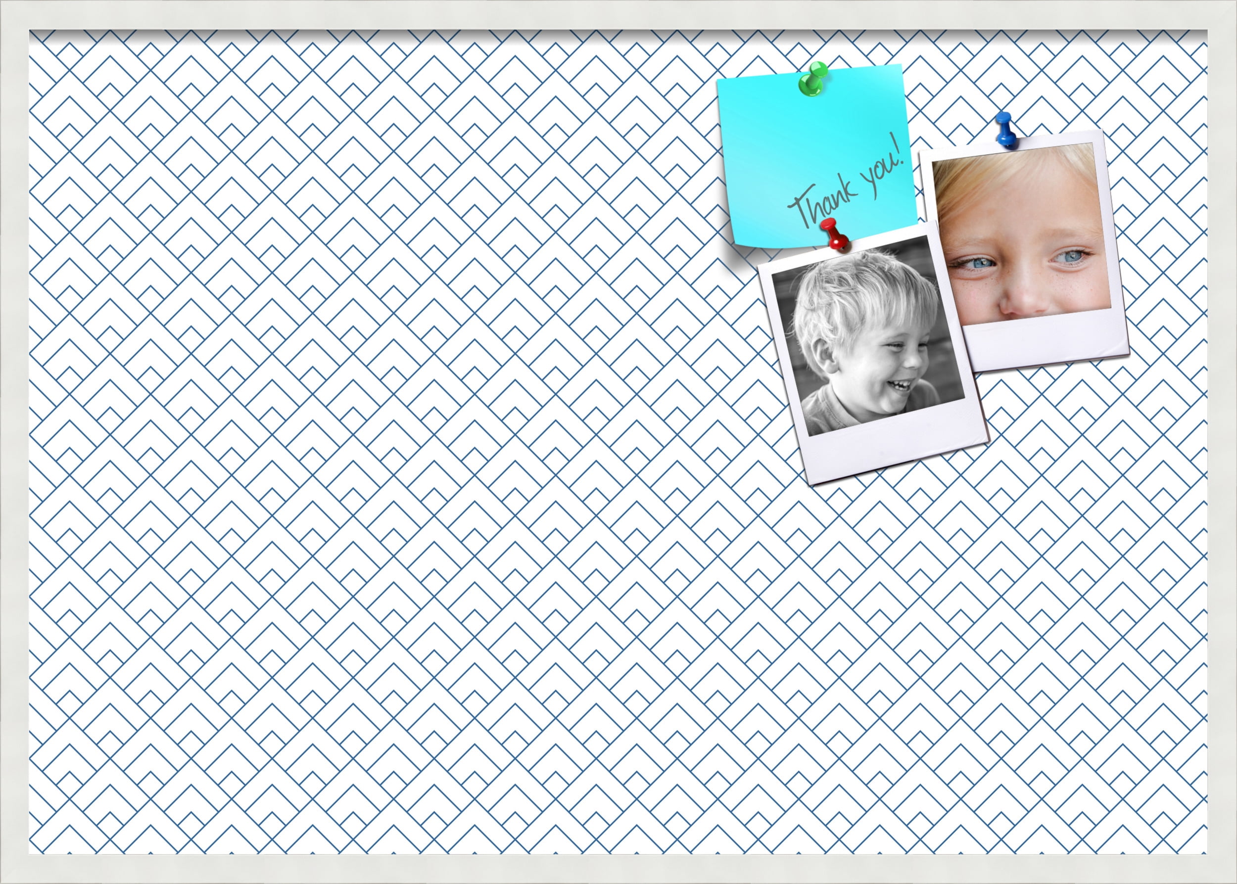PinPix 40x28 Custom Cork Bulletin Board Peaks Modern Pattern White Navy ...