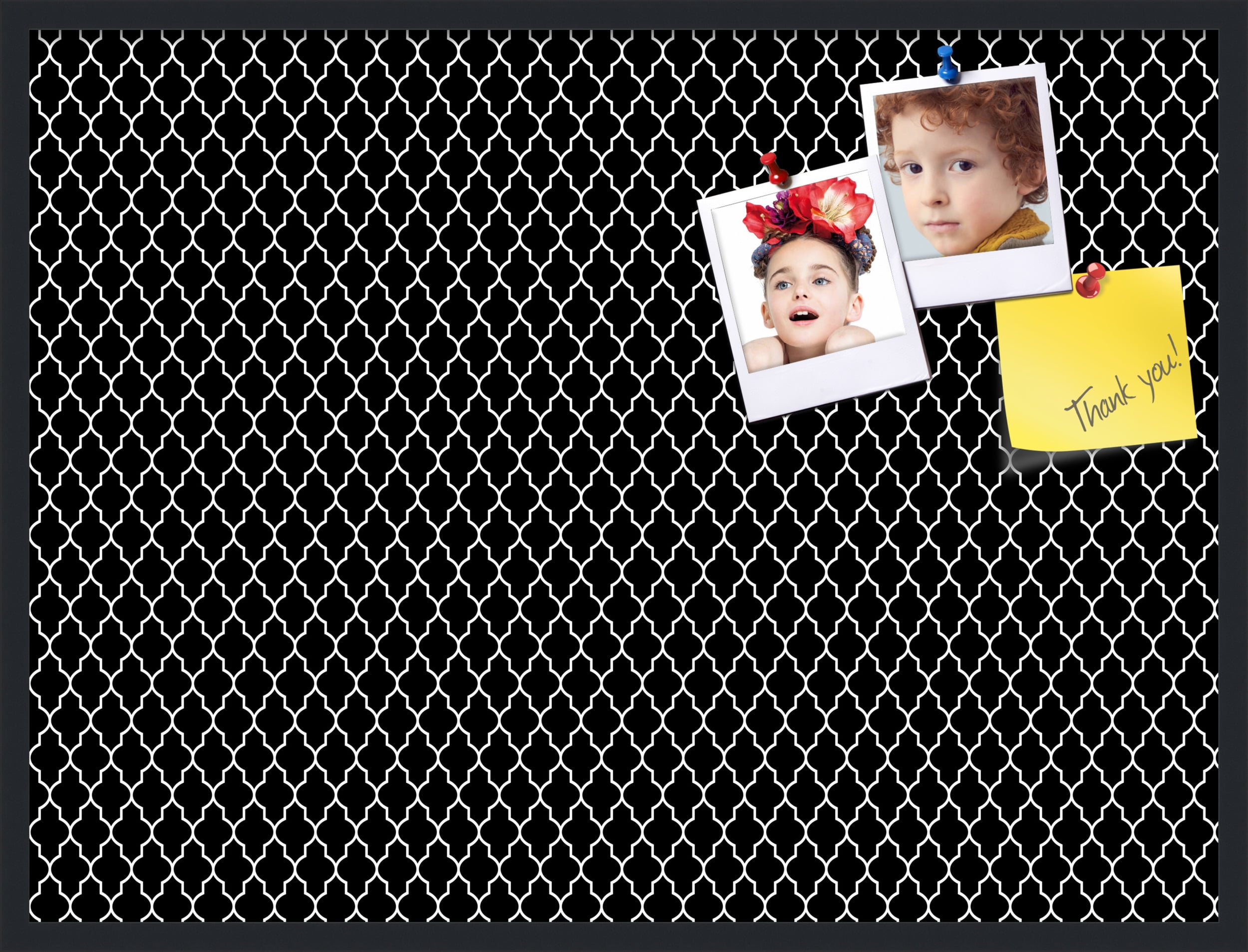 PinPix 40x30 Custom Cork Bulletin Board Quatrefoil Black Poster Board ...