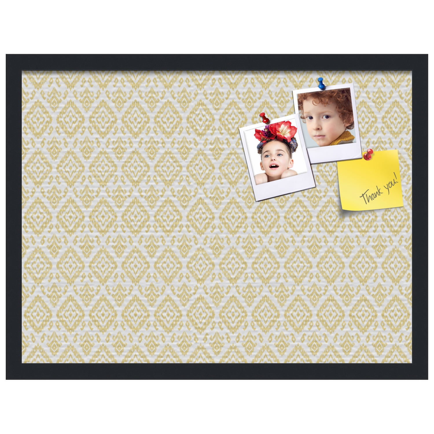 PinPix ArtToFrames 16x22 Custom Cork Bulletin Board Ikat Vintage Gold Poster Board Has a Fabric ...