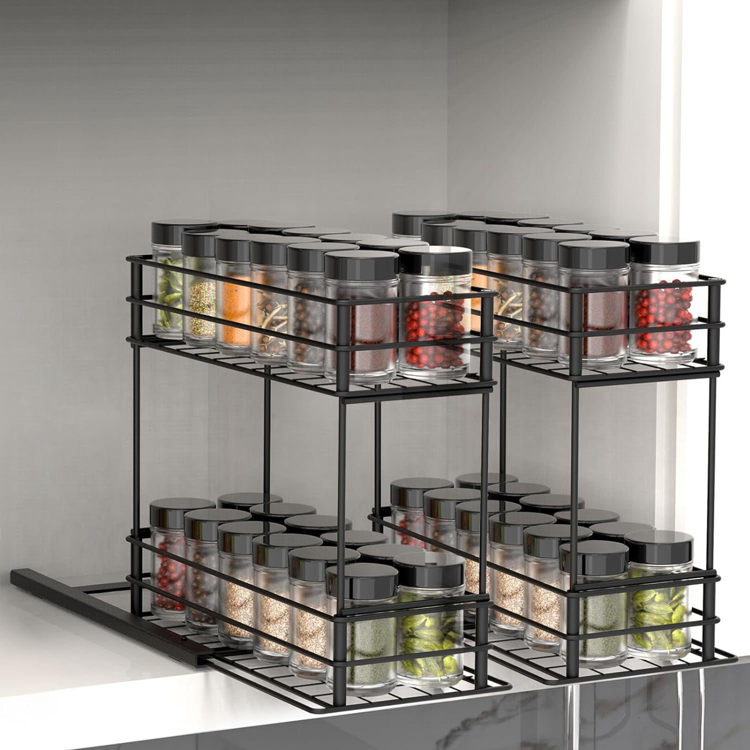 OLOV Metallic Pull Out Spice Racks, Stackable Organizer for Narrow ...