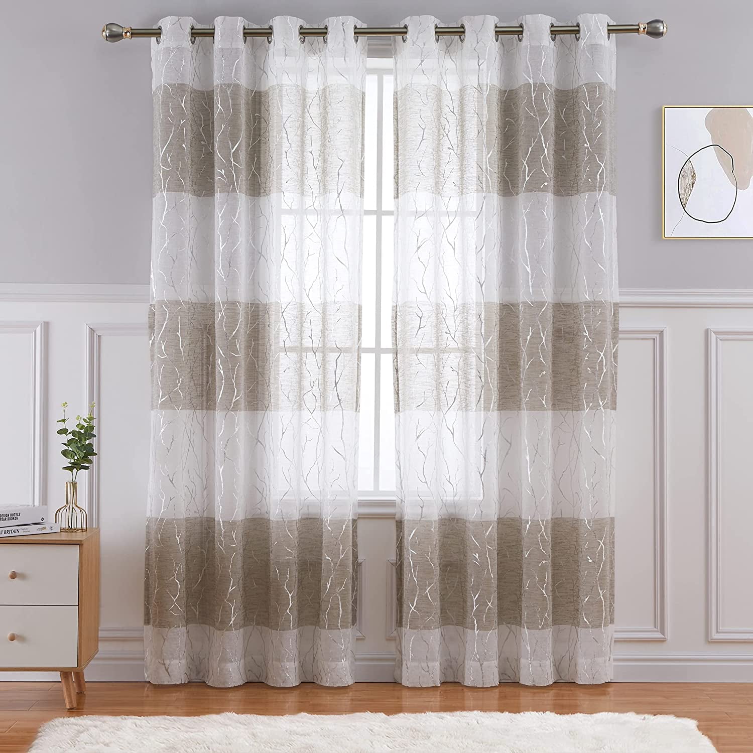 PinShang Striped Sheer Curtains, Grommet Semi Sheer Curtain, for ...
