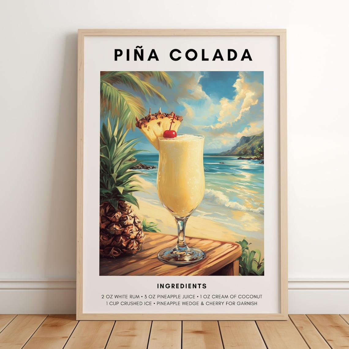Pina Colada Art Print Bar Cart Decor Pina Colada Recipe Poster Beachy ...
