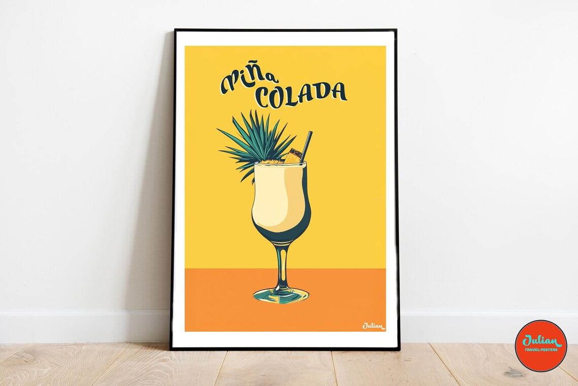 Pina Colada Cocktail Art Print, Tropical Home Bar Decor Home Decor ...