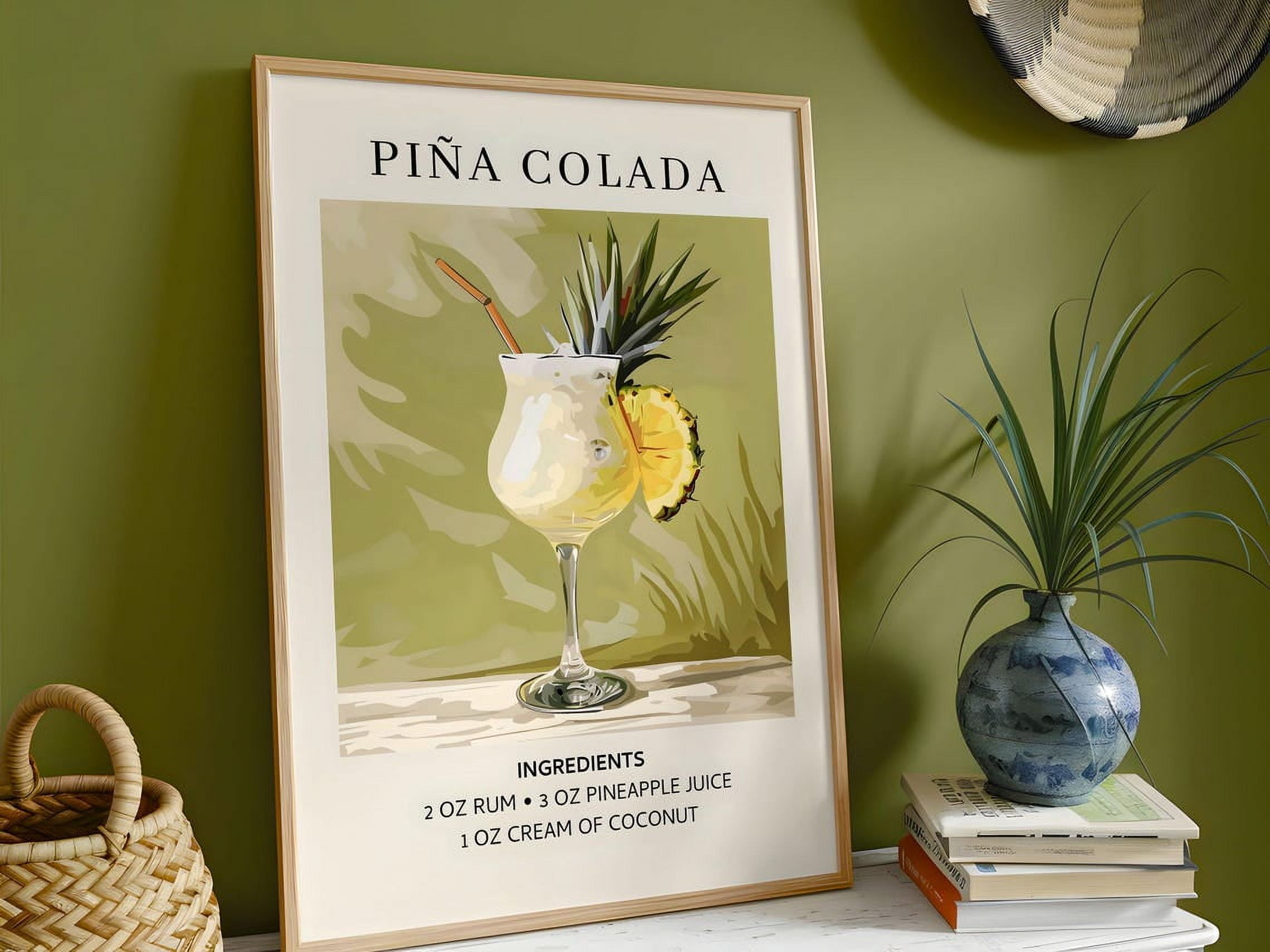 Pina Colada Cocktail Ingredients Poster - Framed Bar Art - Perfect Gift ...